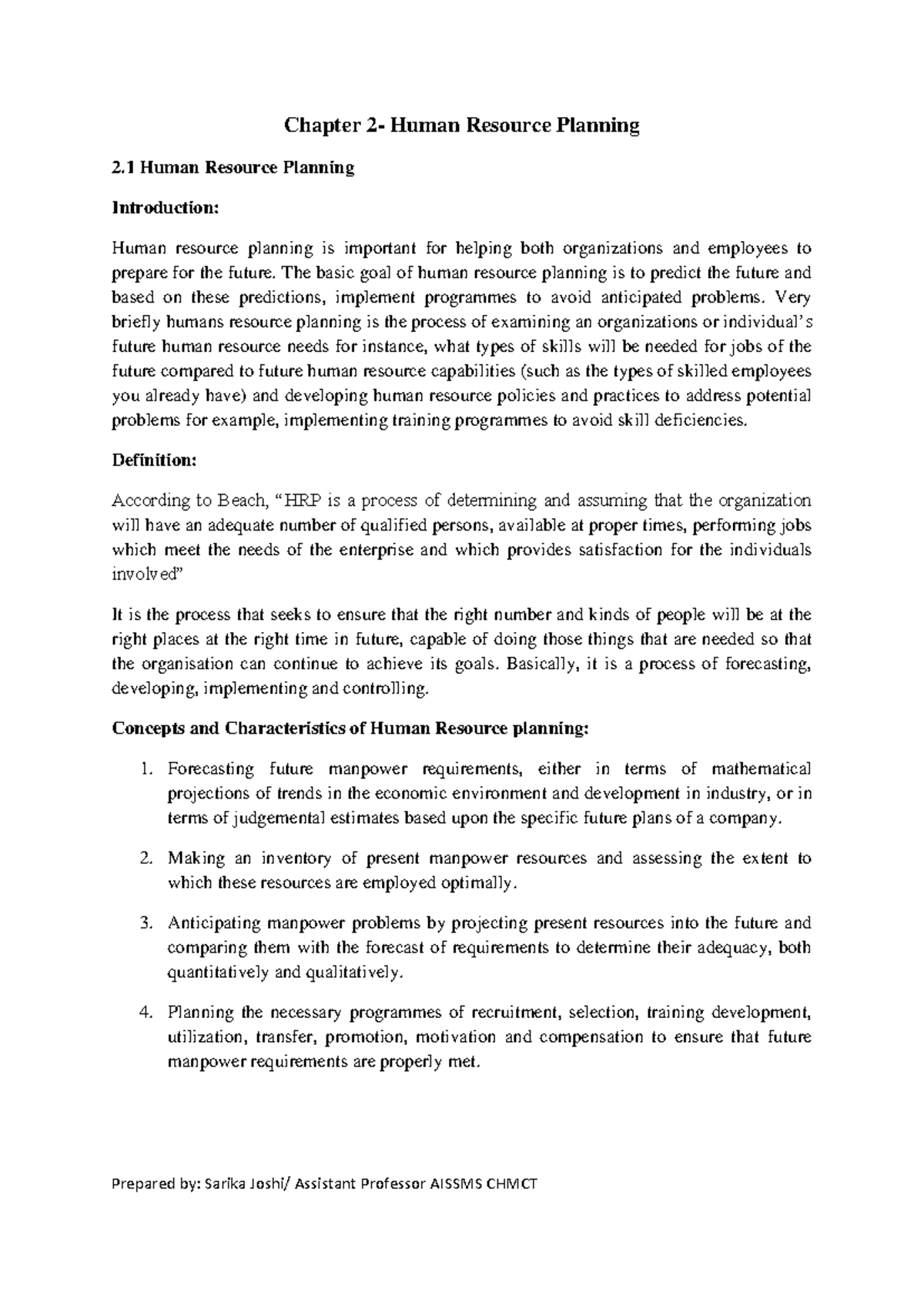Chapter 2: Human Resource Planning Overview and Key Concepts - Studocu