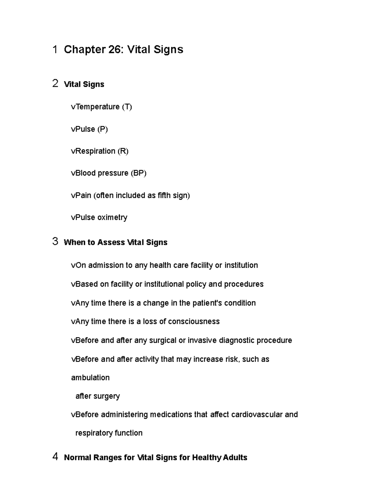 Ch 26 Vital Signs Overview & Assessment Guide - Nursing 101 - Studocu