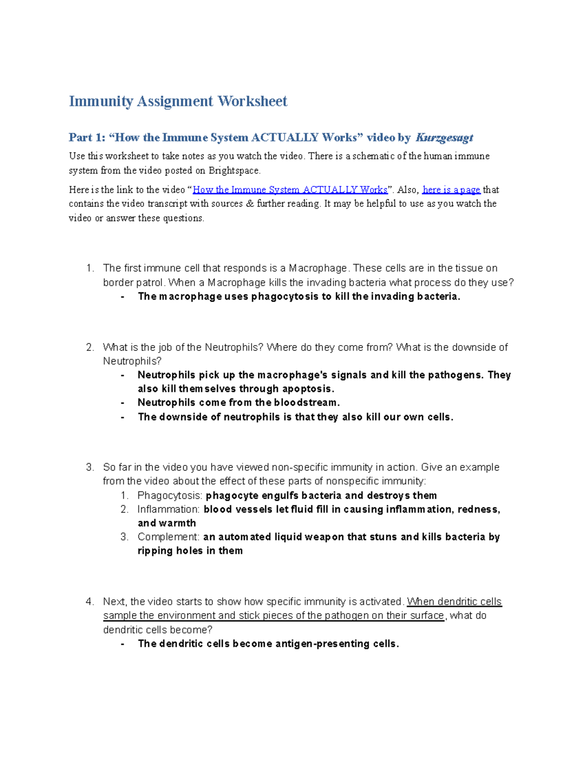 Immunity Systems Worksheet: Understanding Immune Function and Cells ...