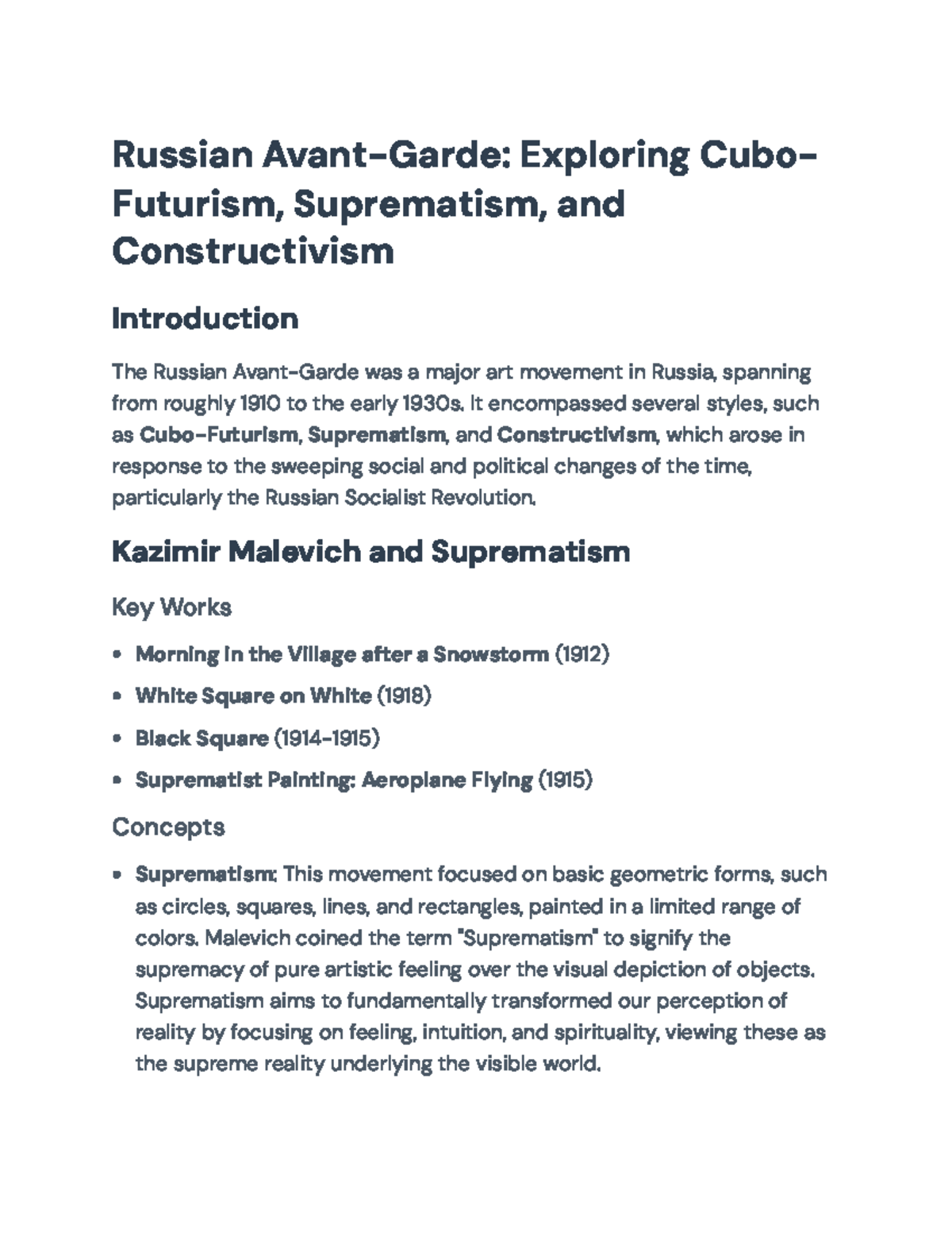 Russian Avant-Garde Movements: Cubo-Futurism, Suprematism ...