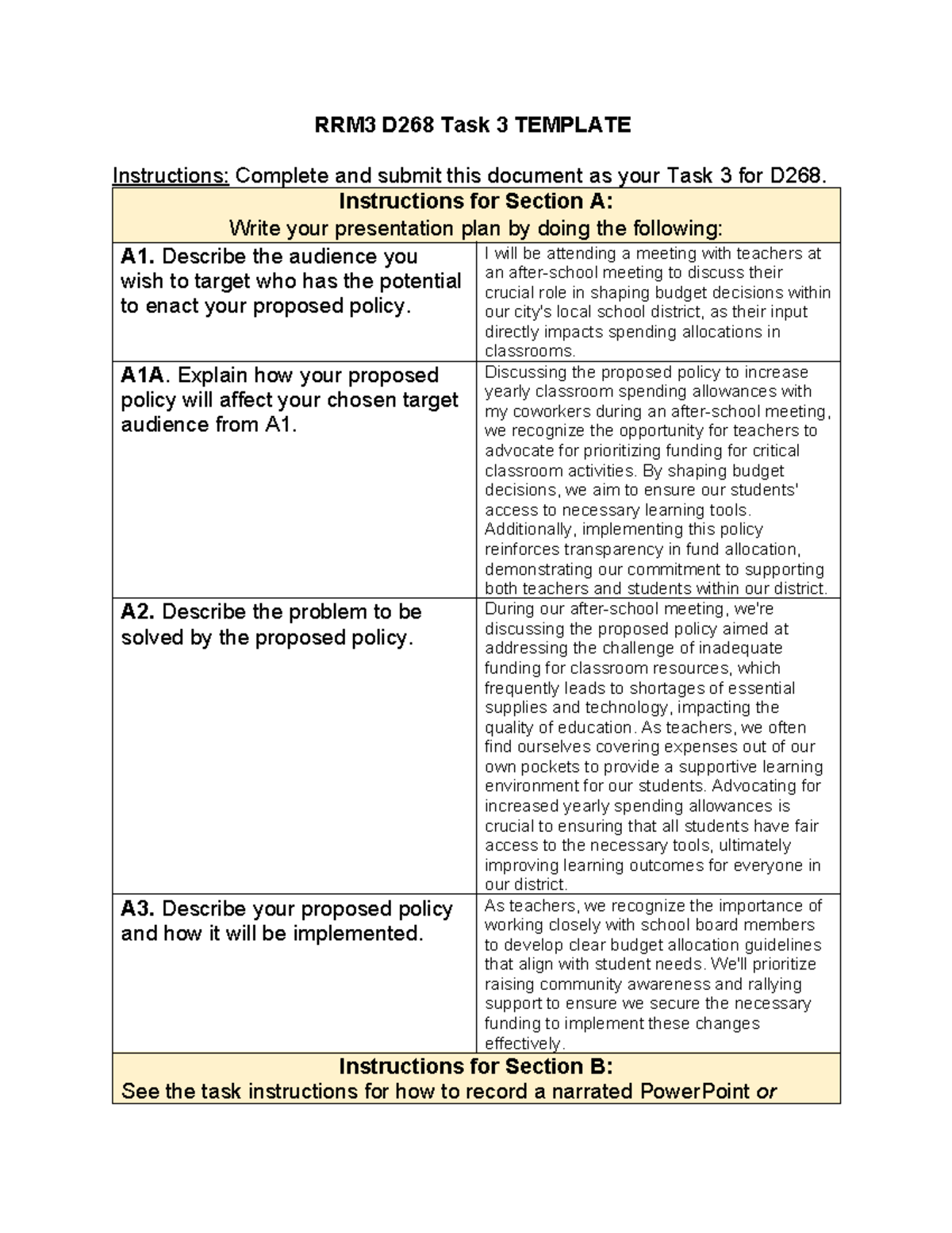 RRM3 D268 Task 3 - Presentation Plan for Policy Advocacy - Studocu