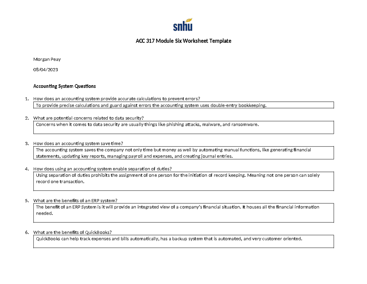 ACC 317 Module Six Worksheet Template - ACC 317 Module Six Worksheet ...