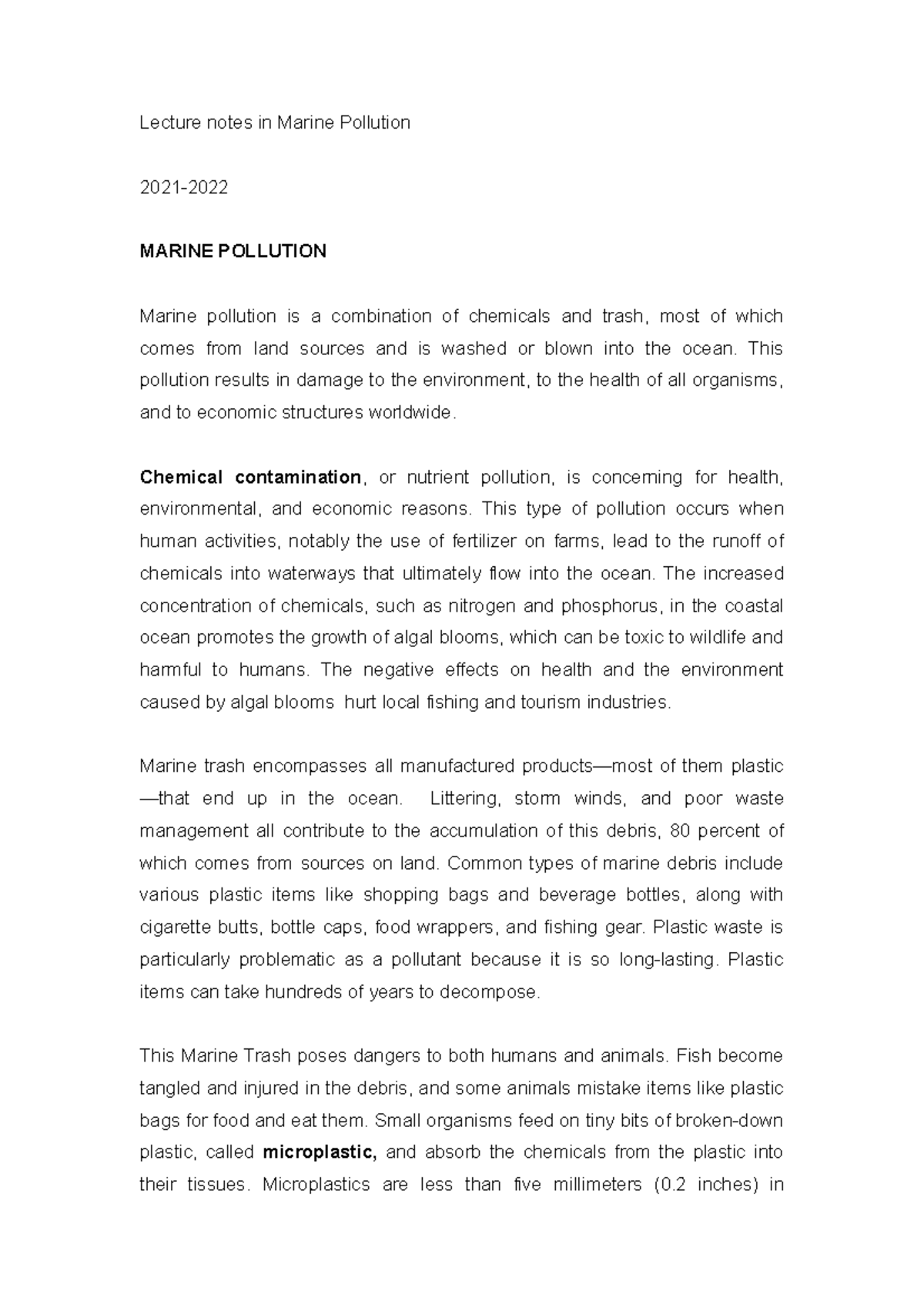 Lecture notes in Marine Pollution - Lecture notes in Marine Pollution ...