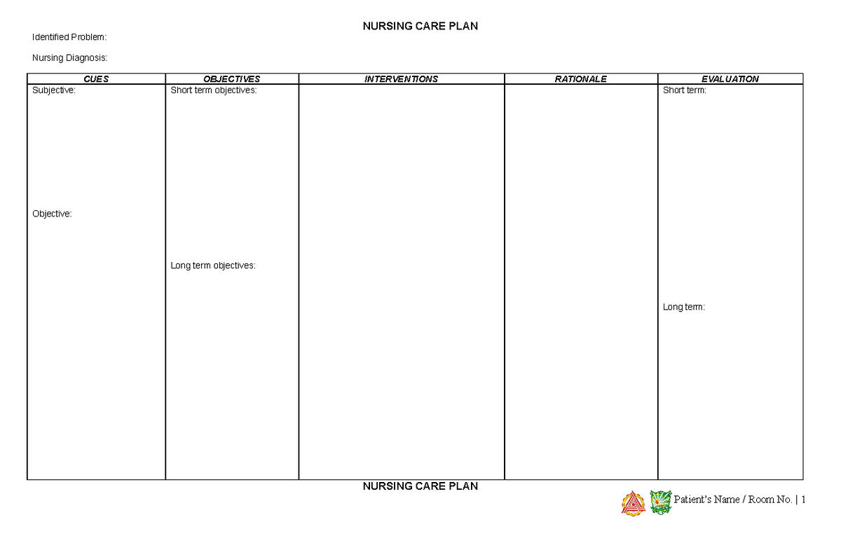 Copy of Nursing Care Plan Form for Printing - NURSING CARE PLAN ...