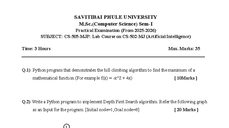 M.Sc. (Computer Science) AI Practical Exam Slips - Savitribai Phule ...