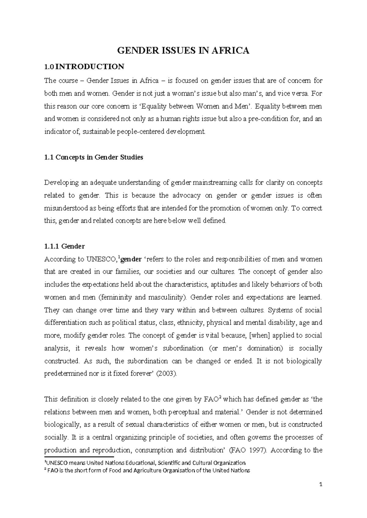 GENDER ISSUES IN AFRICA: A THESIS INTRODUCTION (THEO 406) - Studocu