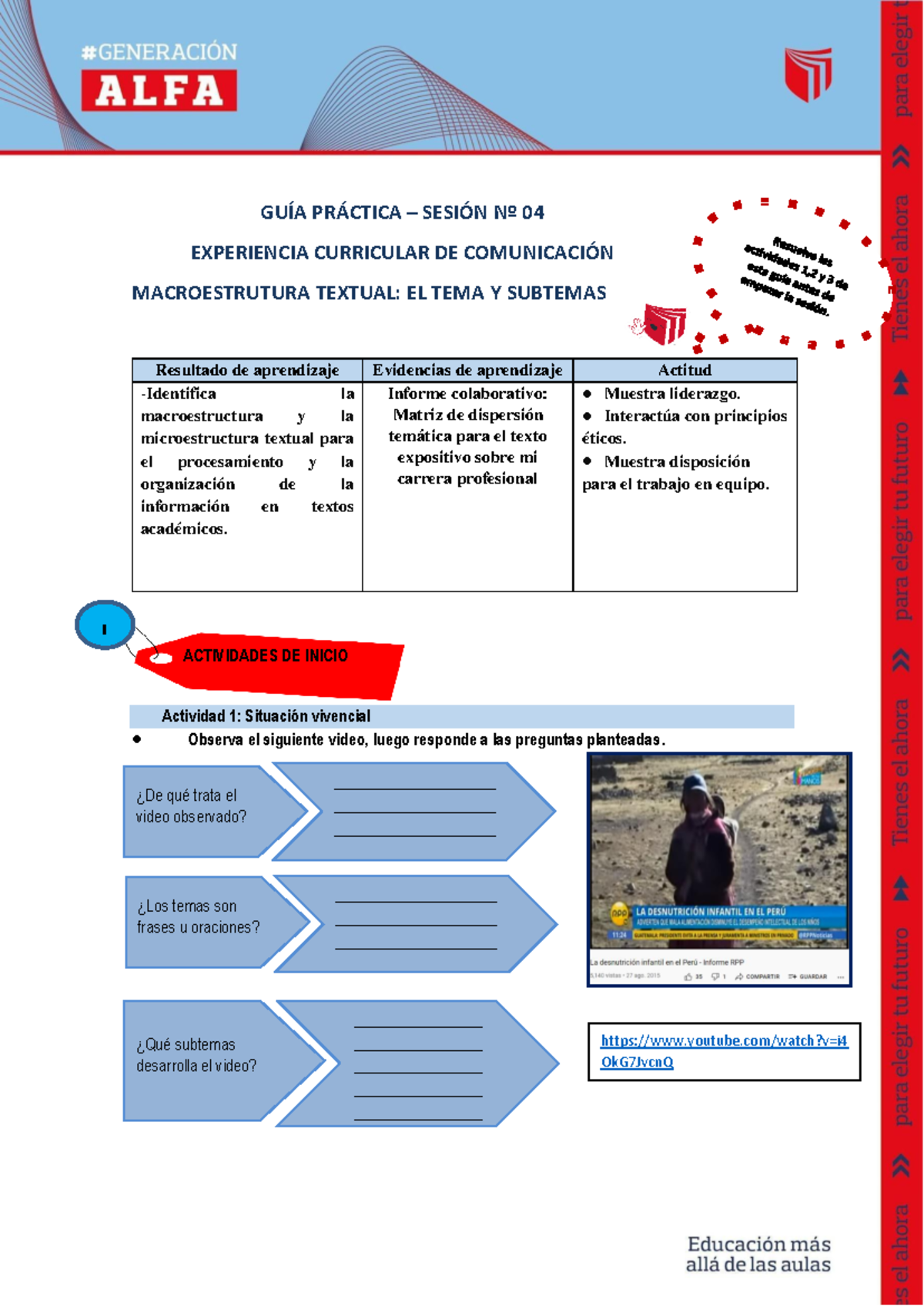 GUÍA Práctica 4 - Guía - GUÕA PR¡CTICA – SESI”N N∫ 04 EXPERIENCIA CURRICULAR DE COMUNICACI”N ...