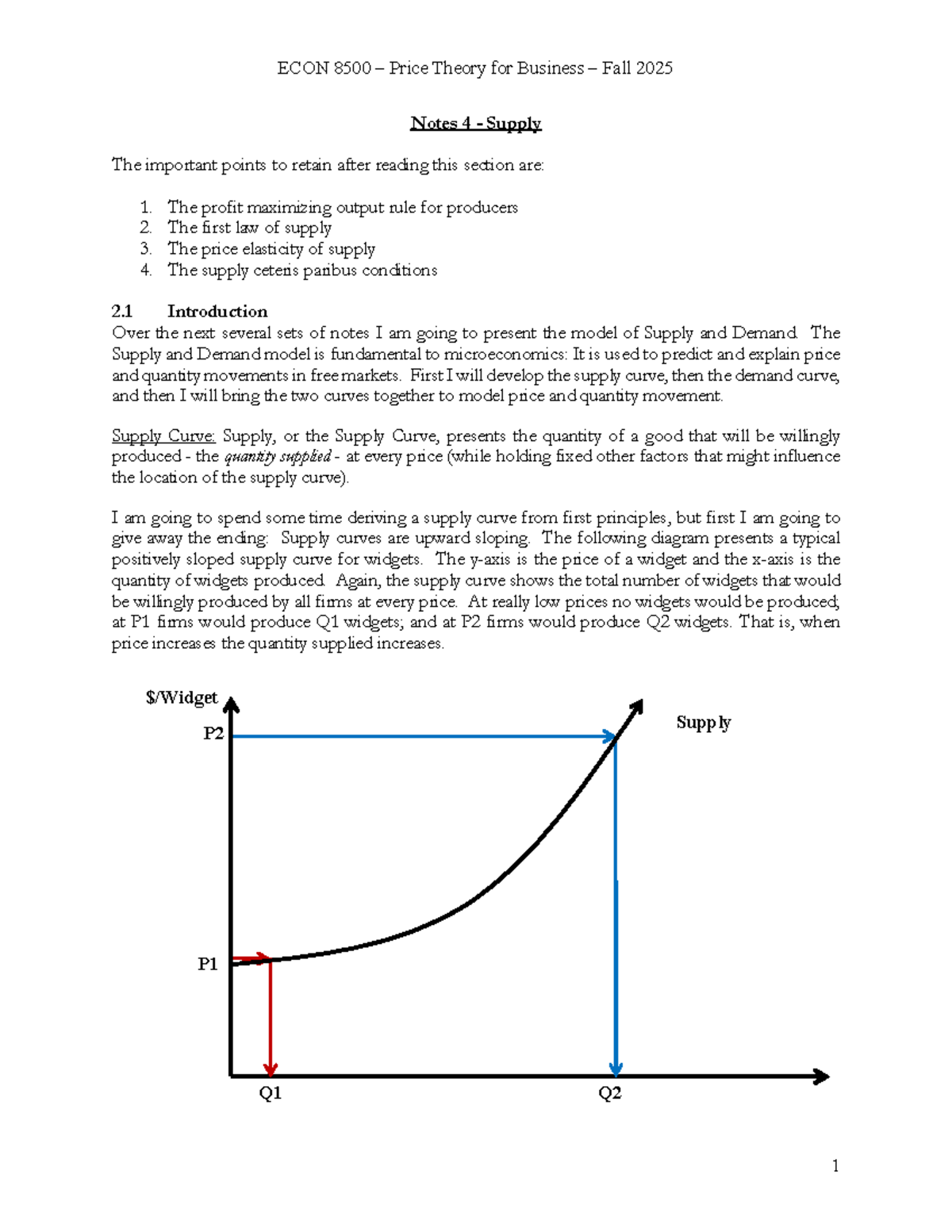 ECON 8500 Price Theory: Supply and Producer Surplus Analysis Notes ...