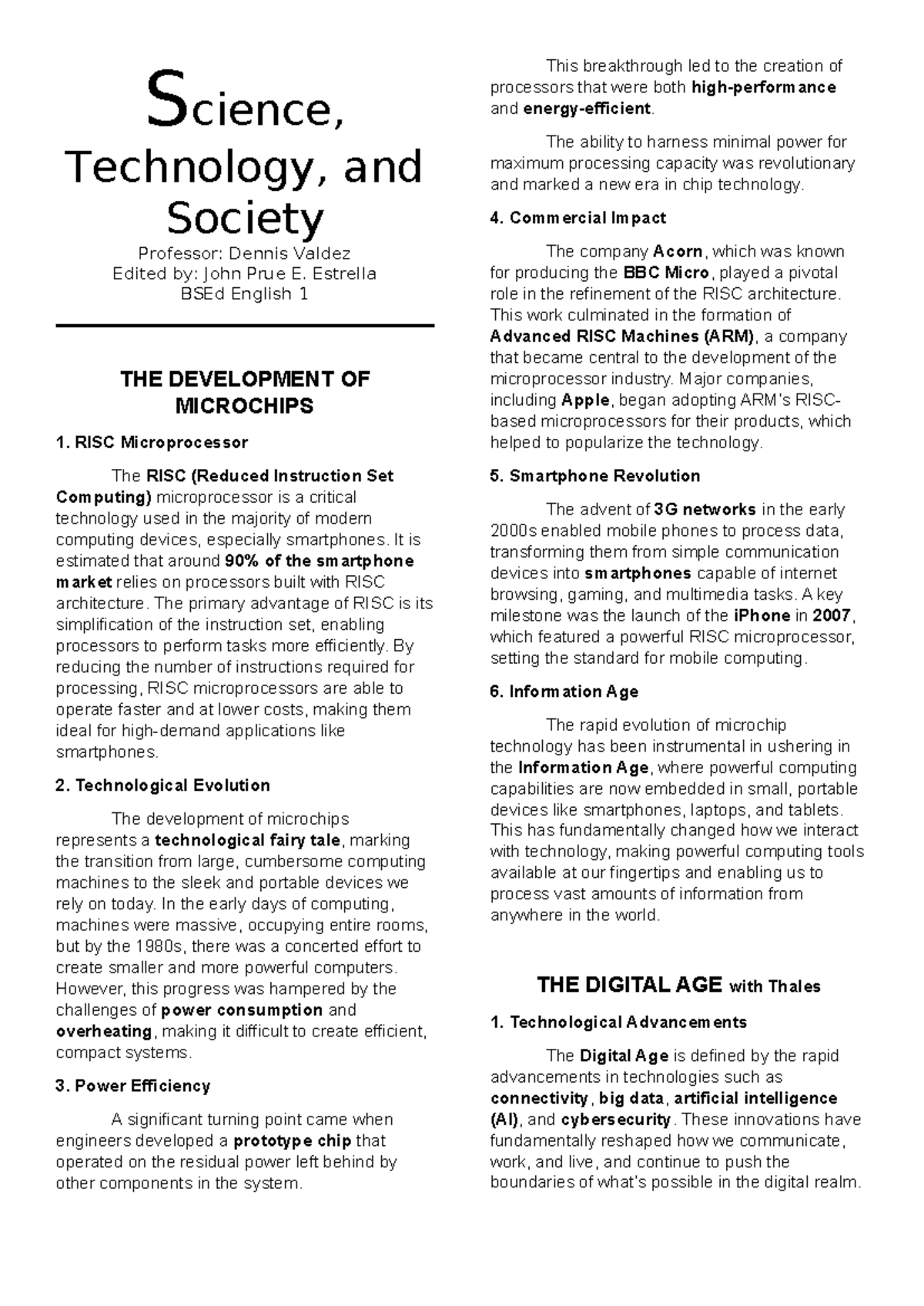 Science 1st Sem 1st Year - Science, Technology, and Society Professor ...