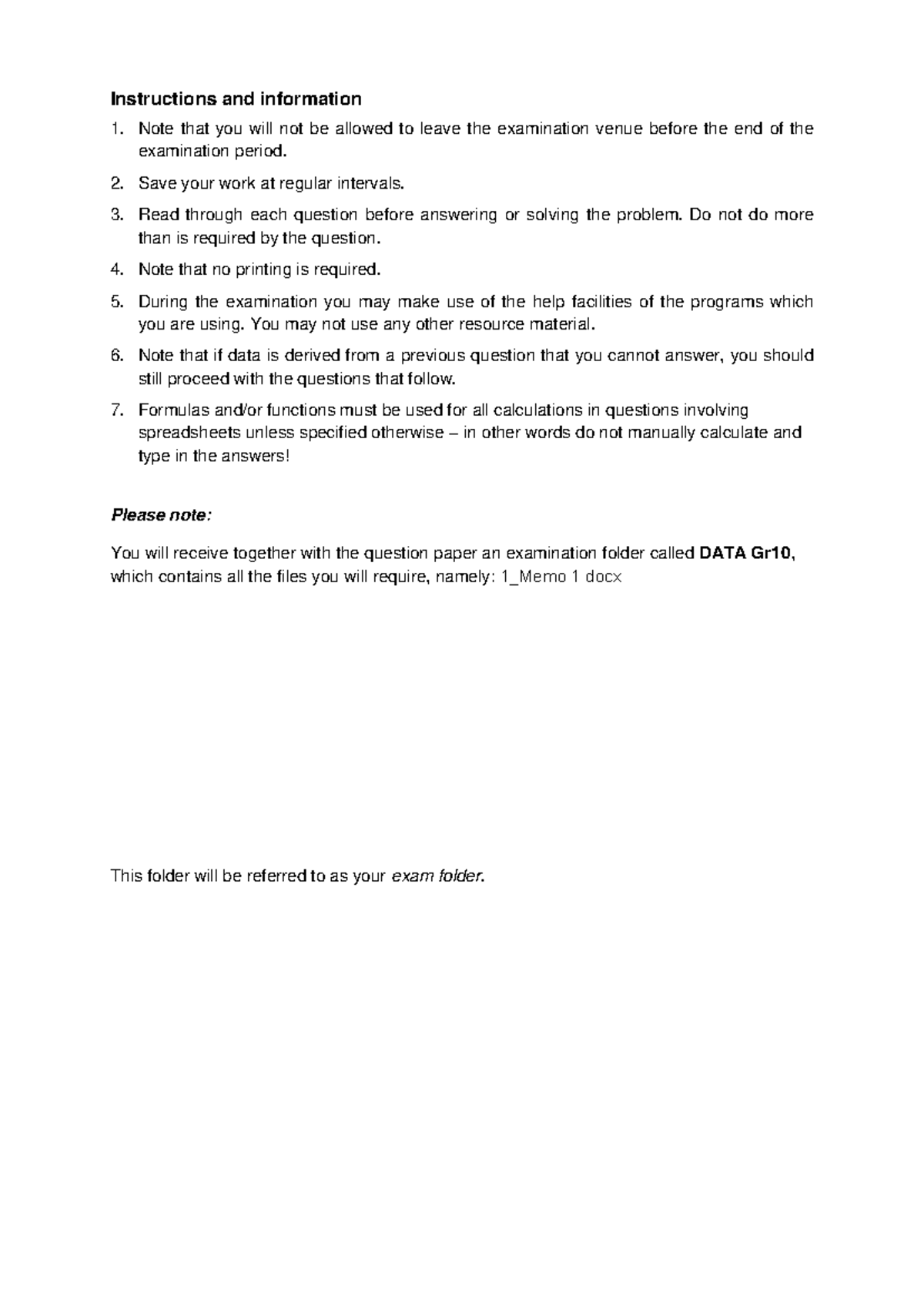 CAT Gr 10 Practical - Word Processing Exam Instructions and Info - Studocu