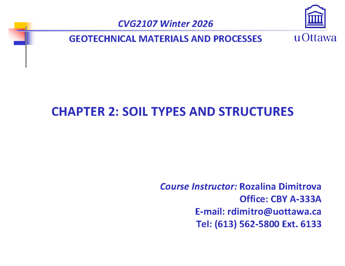 CVG2107 Winter 2026 Geotechnical Materials: Chapter 2 - Soil Types ...