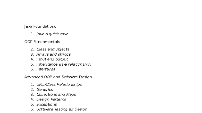 Java Foundations (CS101) - Comprehensive Overview of OOP Concepts and Design - Studocu