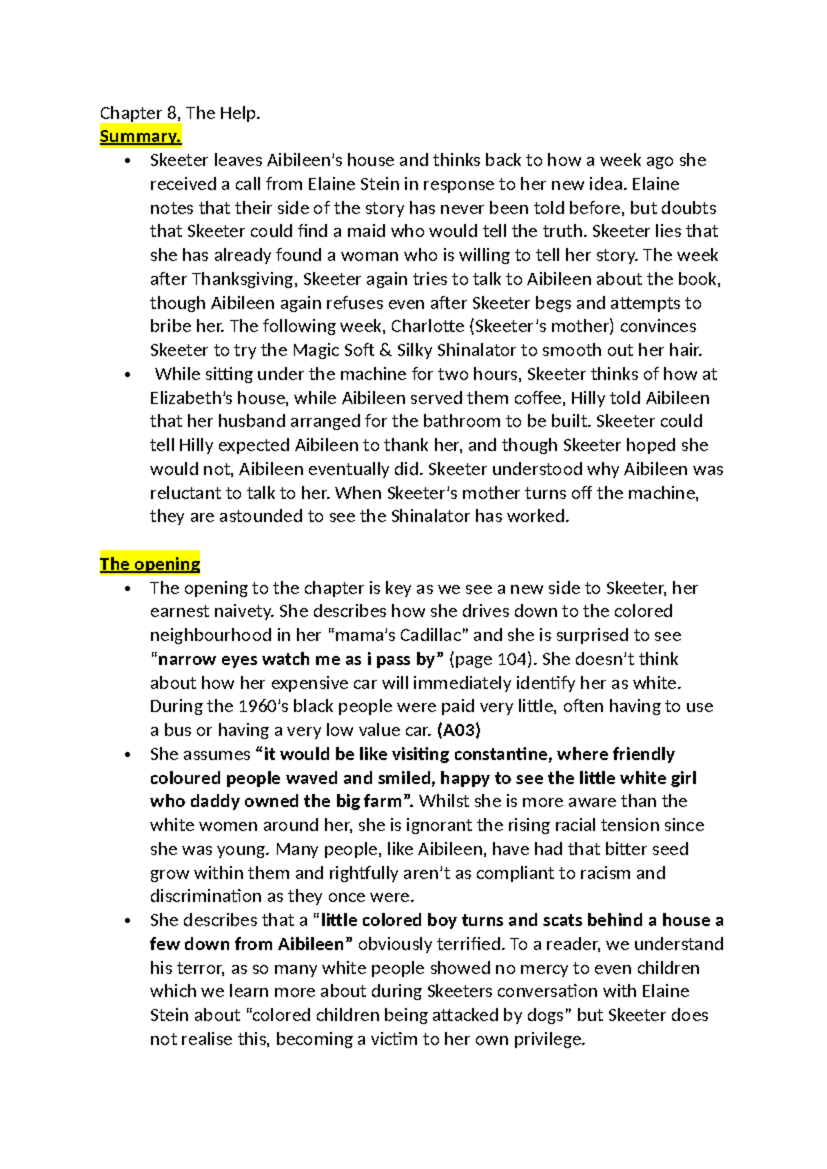 Chapter 8 Analysis - The Help (ENG 101) - Studocu