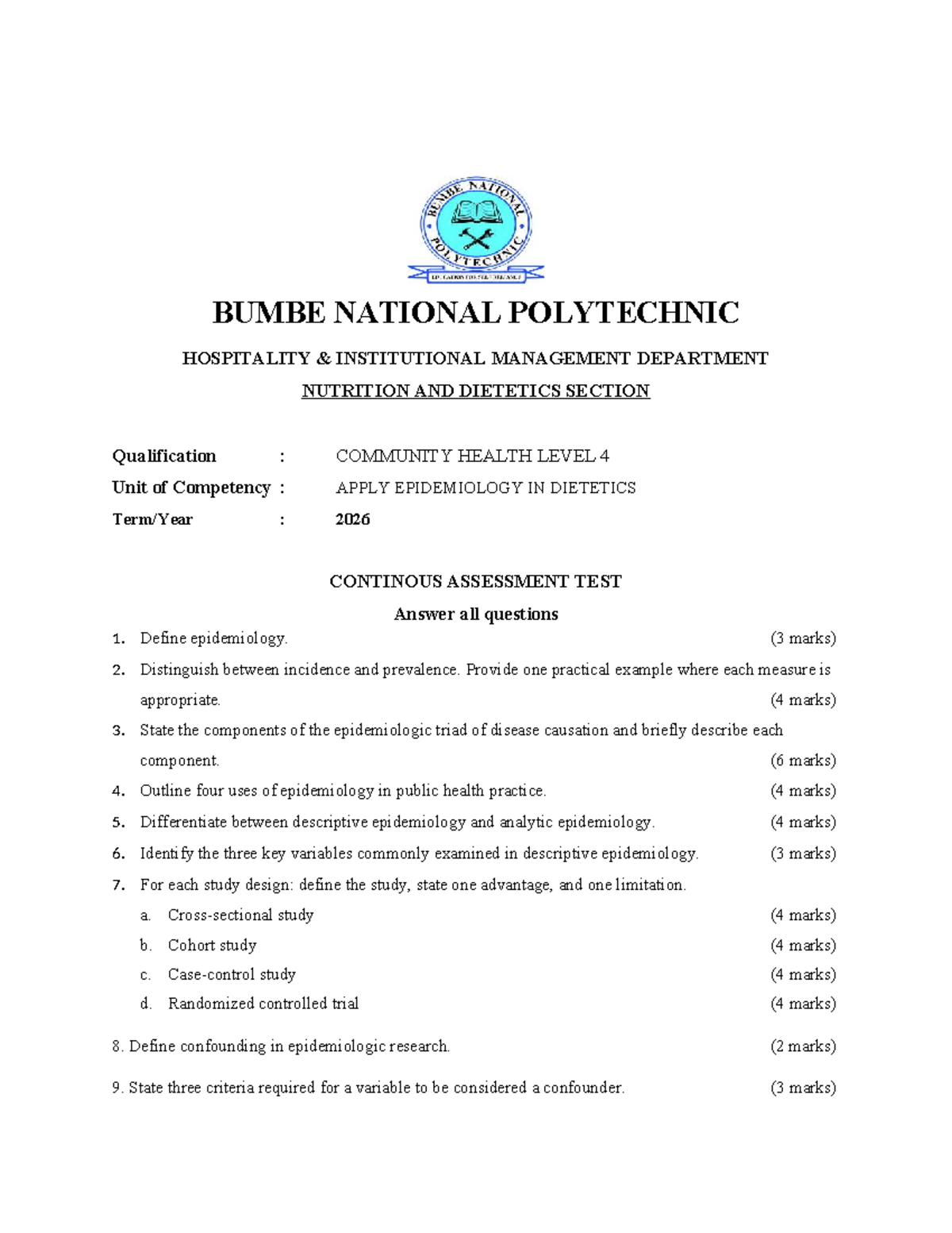 BUMBE 2026: Community Health Revision Questions for Epidemiology in ...