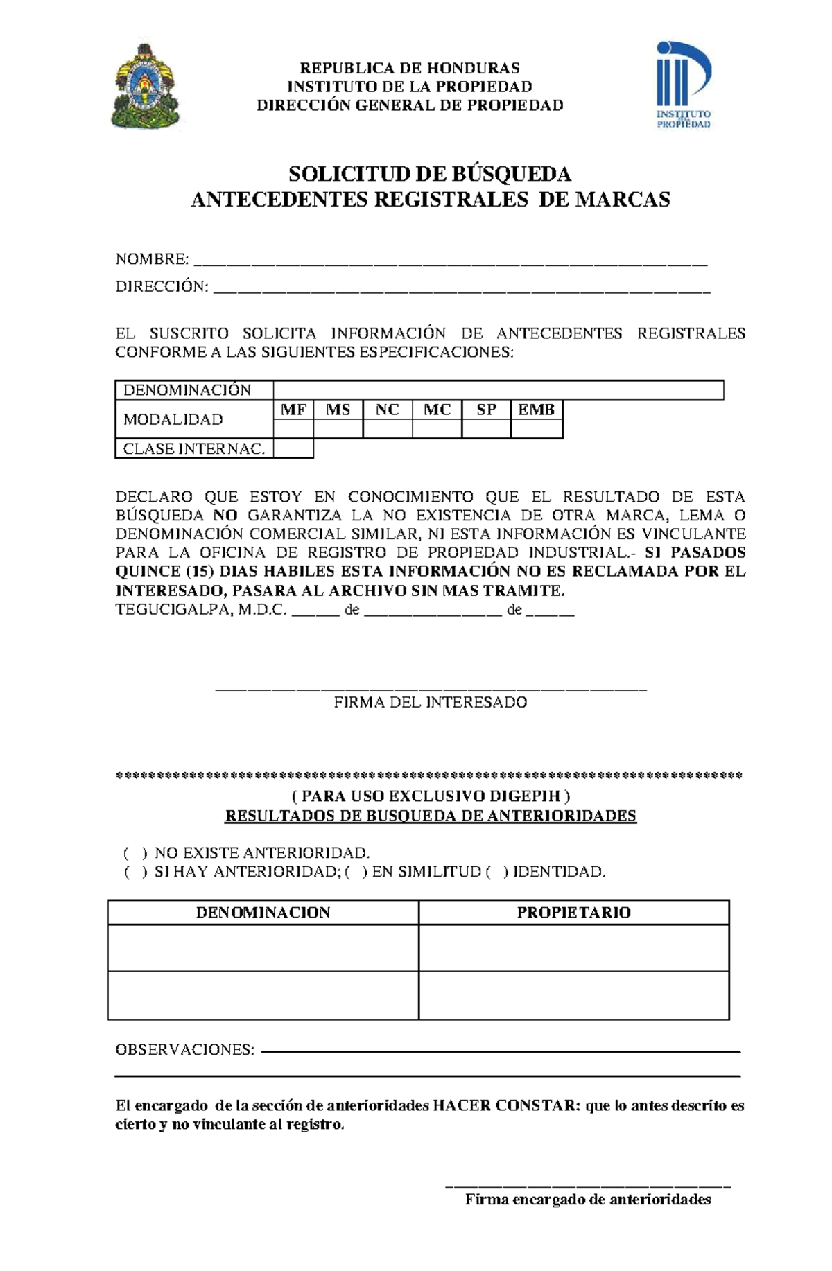 Solicitud de Búsqueda de Antecedentes Registrales de Marcas - Studocu