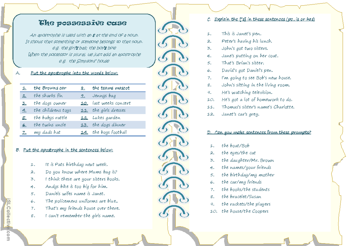Possessive Case - Grammar Notes and Exercises - Studocu
