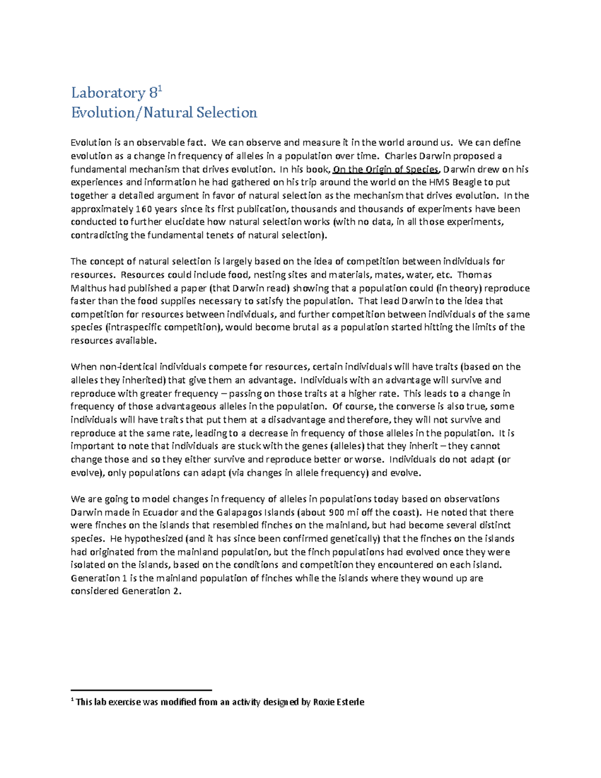 BIOL 100 Lab 8 - Modeling Evolution and Natural Selection Dynamics ...