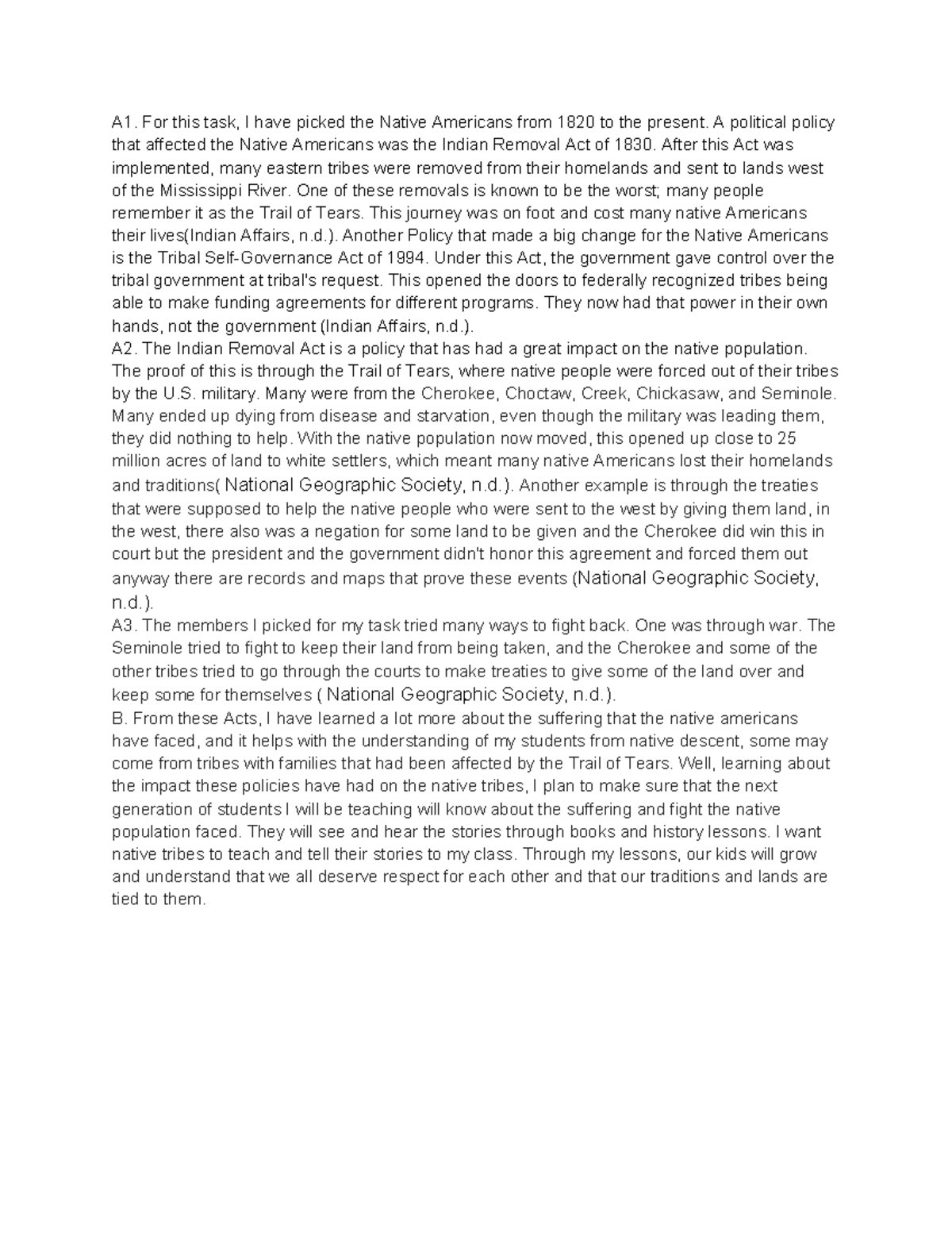 Task 3 History: Impact of Indian Policies on Native Americans - Studocu