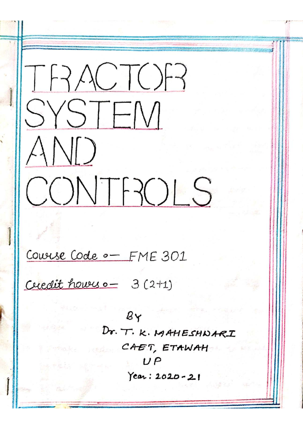 Tractor Systems and Controls: EME 301 Overview and Mechanisms - Studocu
