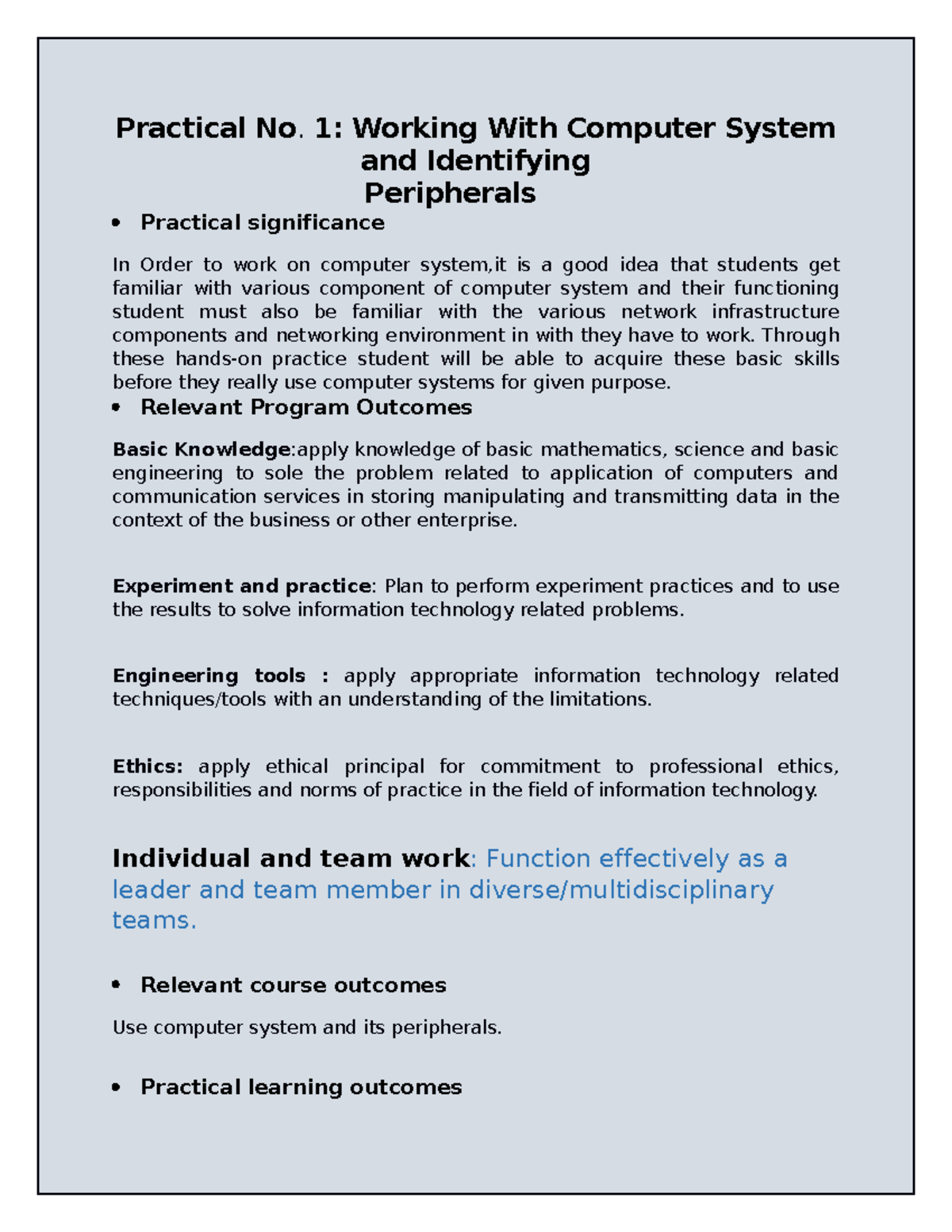 Computer Systems & Peripherals Practical - Course Code: CS101 - Studocu