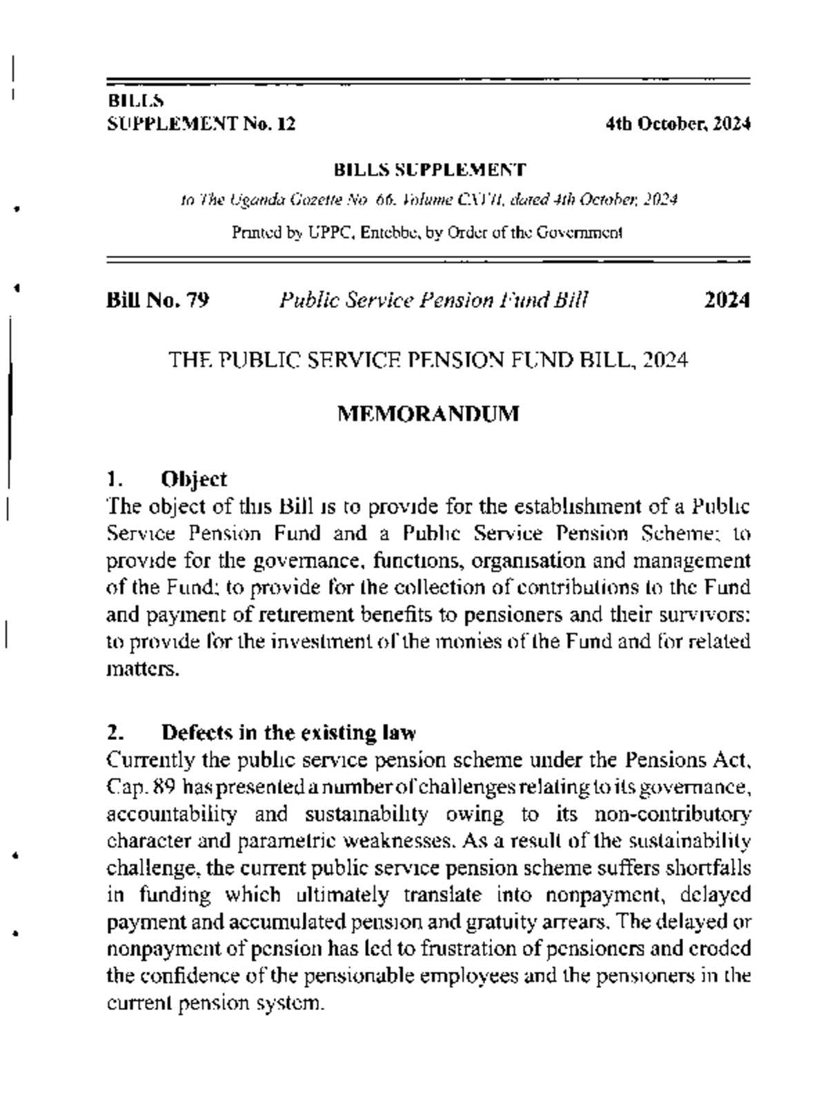 Bill No. 79: The Public Service Pension Fund Bill 2024 - Studocu