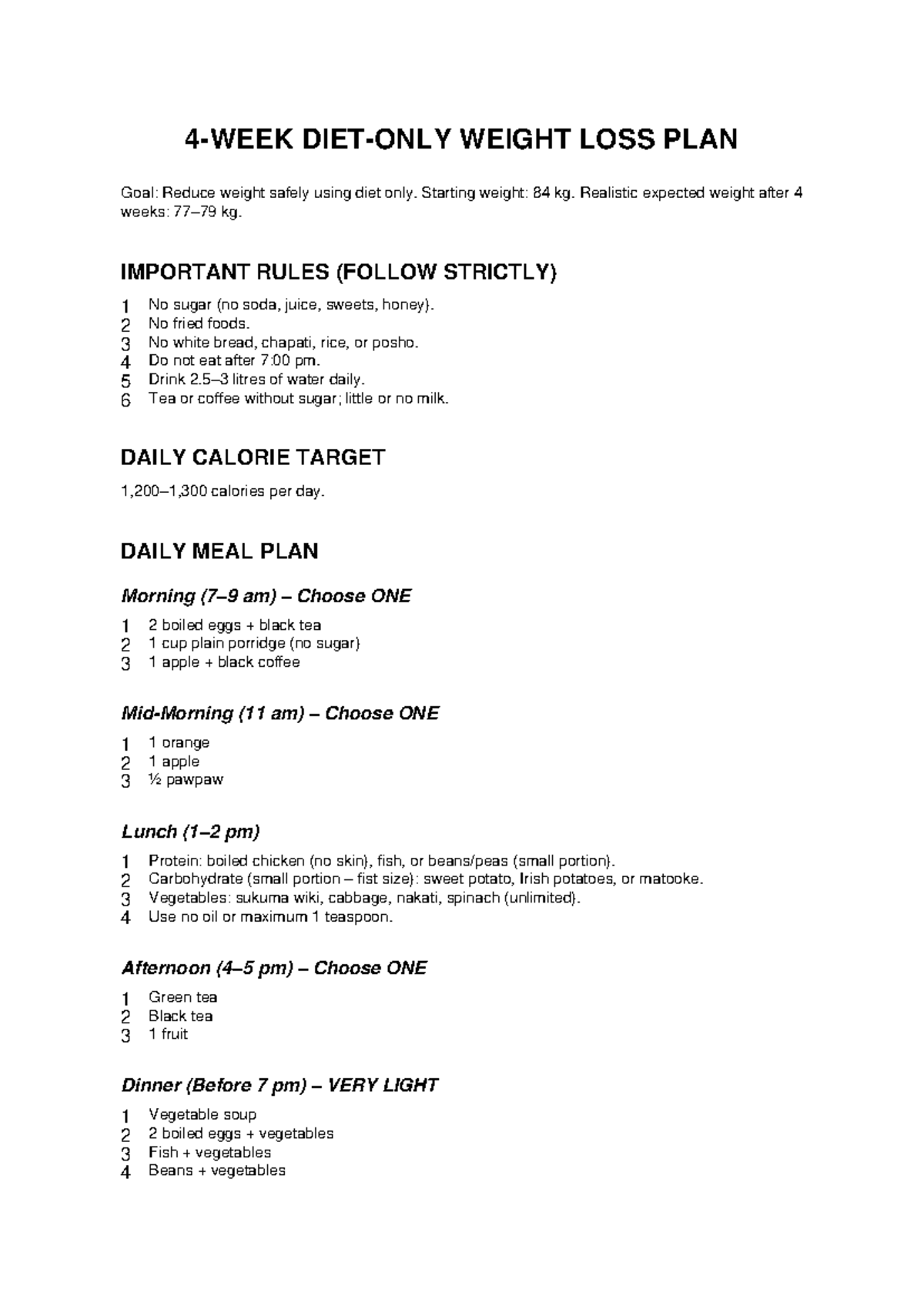 4 Week Diet Plan for Safe Weight Loss - Studocu