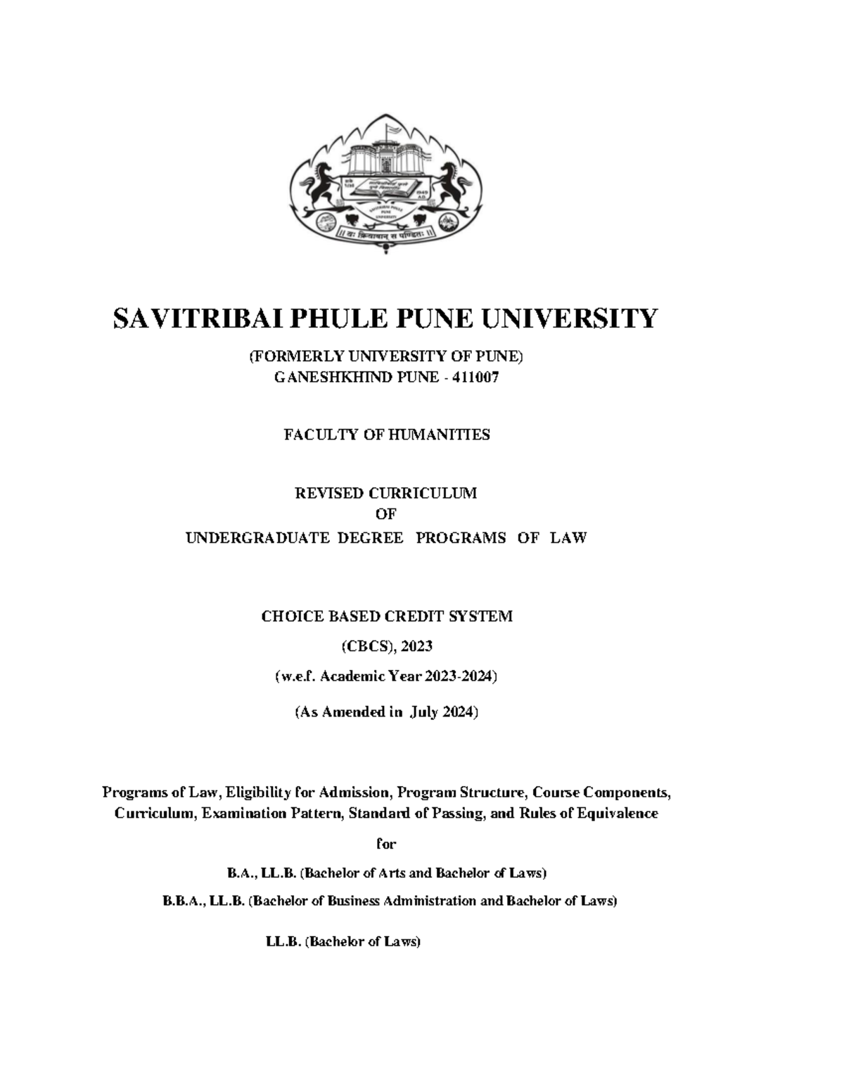 Revised Syllabus for 1st Semester Law Courses (CBCS) at SP Pune University - Studocu