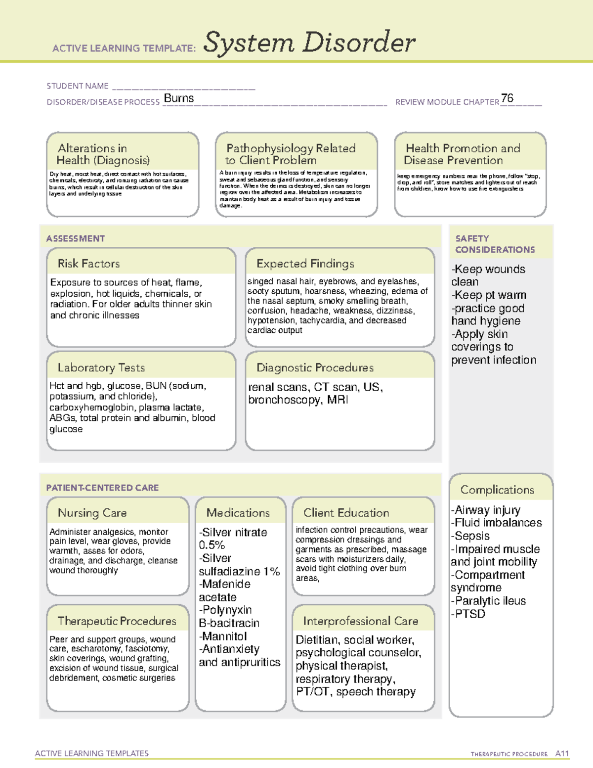 Burns ATI System Disorder Active Learning Template Guide - Studocu