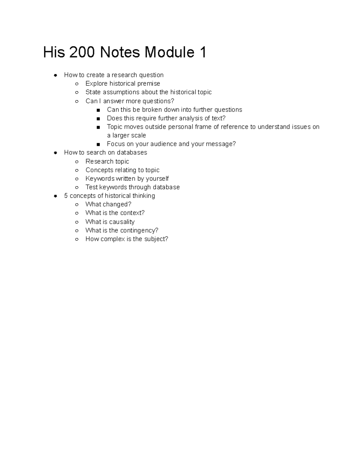 HIS 200 Final Notes on Research Questions and Historical Thinking - Studocu