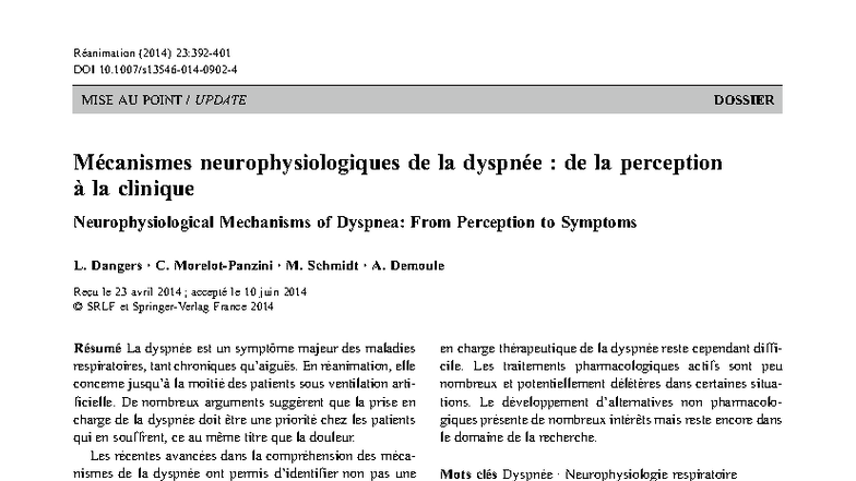 Mécanismes Neurophysiologiques de la Dyspnée en Réanimation (2014 ...