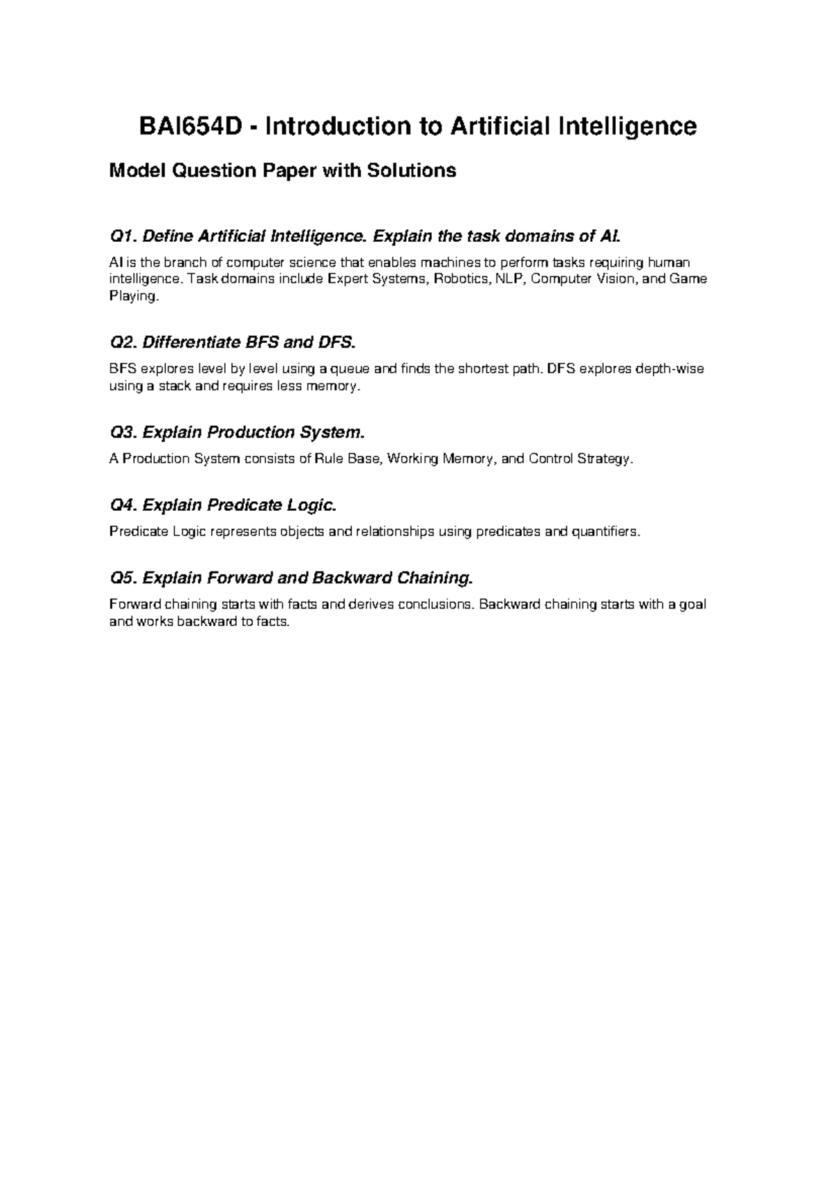 BAI654D AI Model Question Paper & Solutions: Key Concepts Explained ...