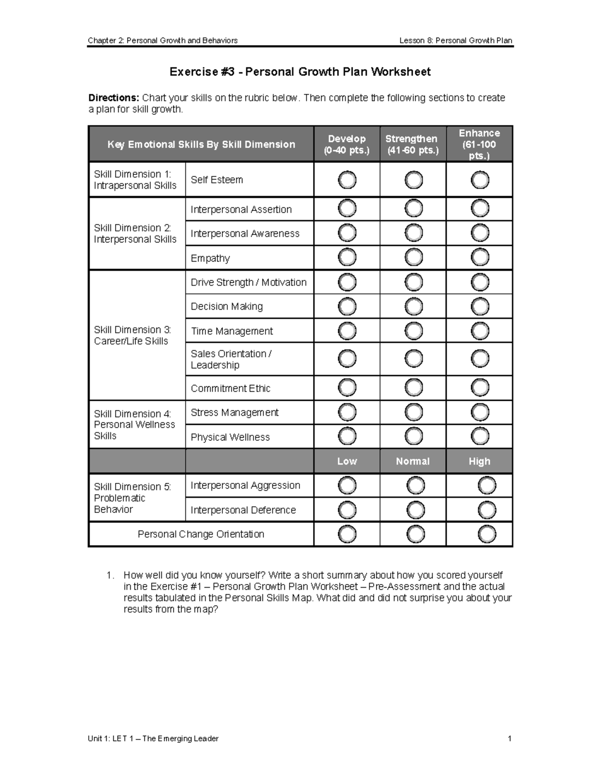 U1C2L8A4 Personal Growth Plan Worksheet - Exercise 3 Overview - Studocu