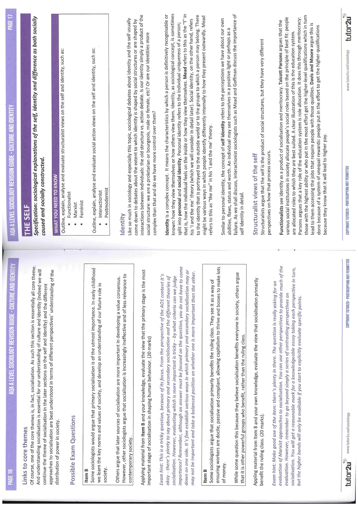 AQA A Level Sociology Revision: The Self and Identity Insights - Studocu