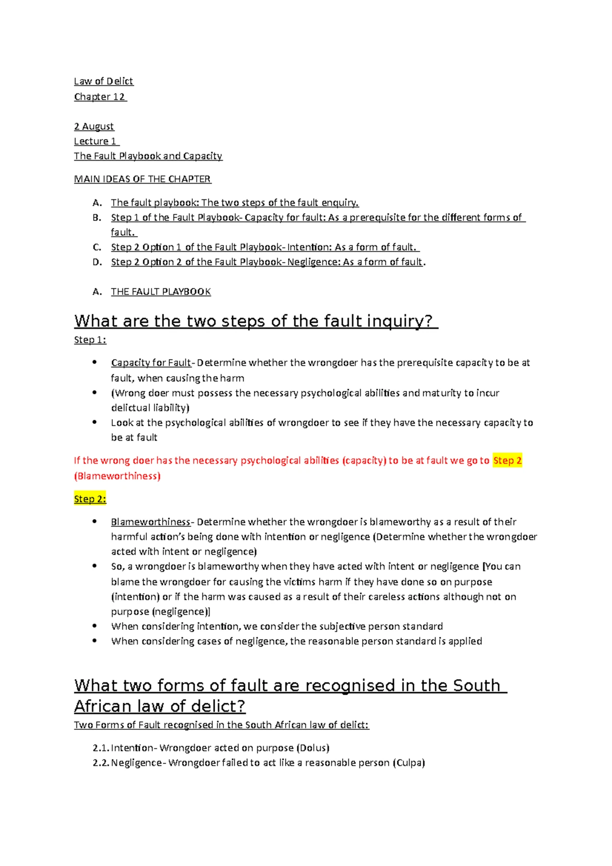 Delict Study Theme 1: Sources of Law of Injuries - Week 3 Overview ...