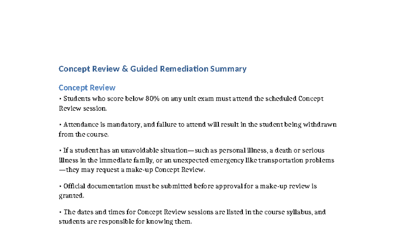 Concept Review & Guided Remediation Summary for Course Success - Studocu