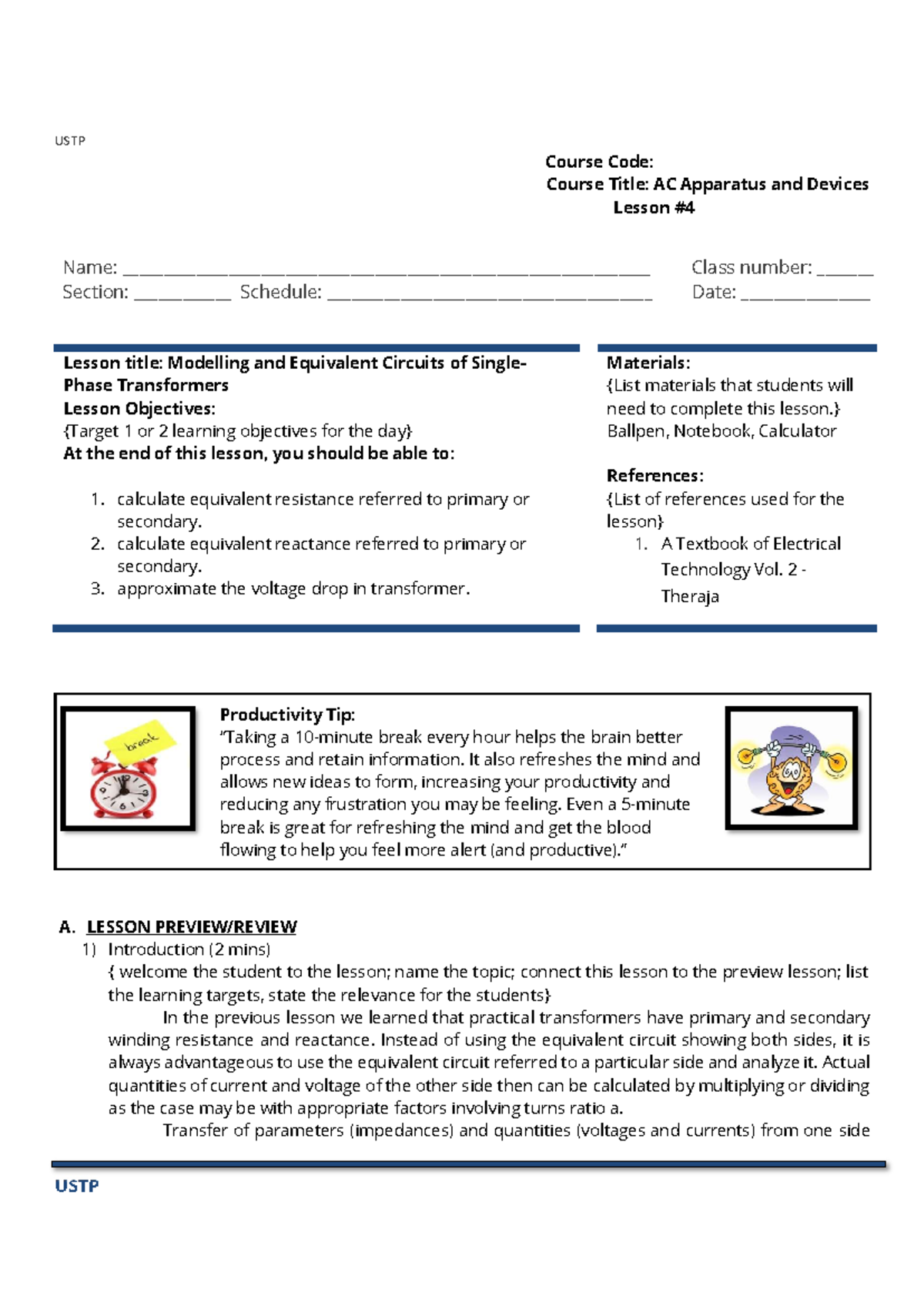 EE313 Lesson 4 - Modelling Single-Phase Transformer Circuits - Studocu