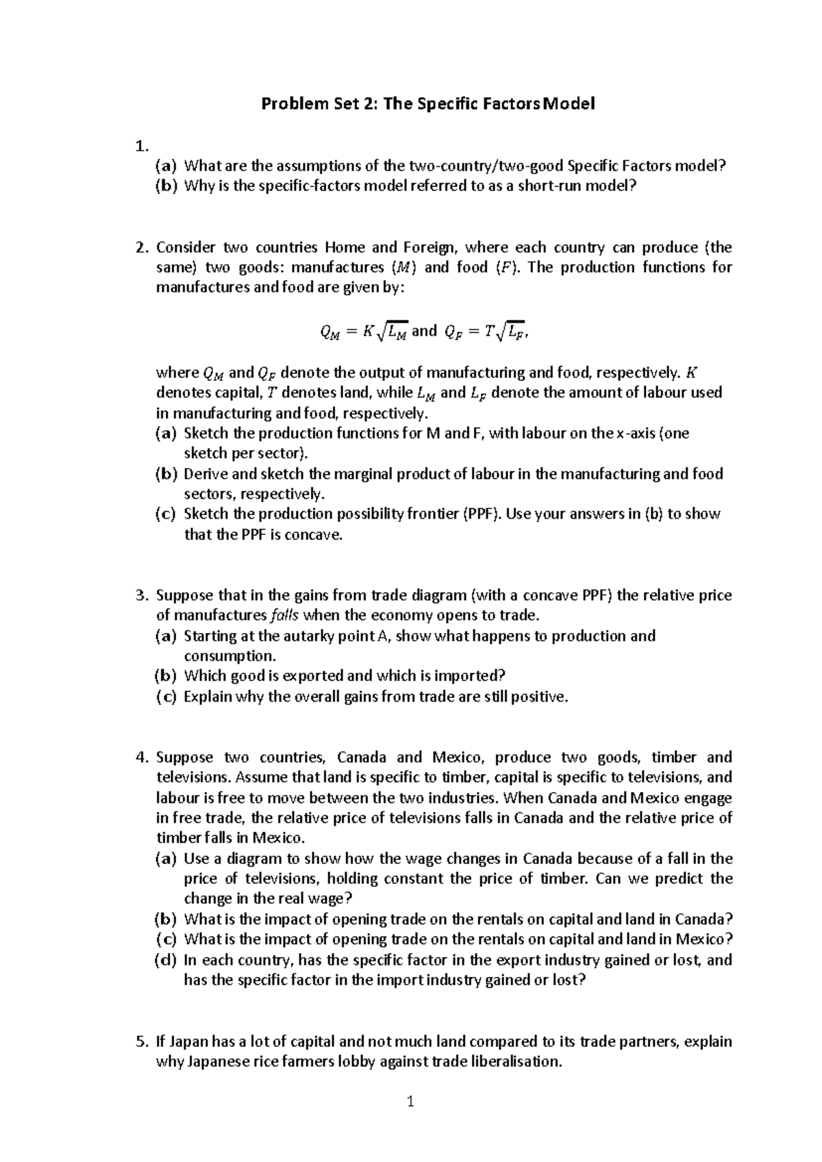 Problem Set 2: Analyzing the Specific Factors Model - Studocu