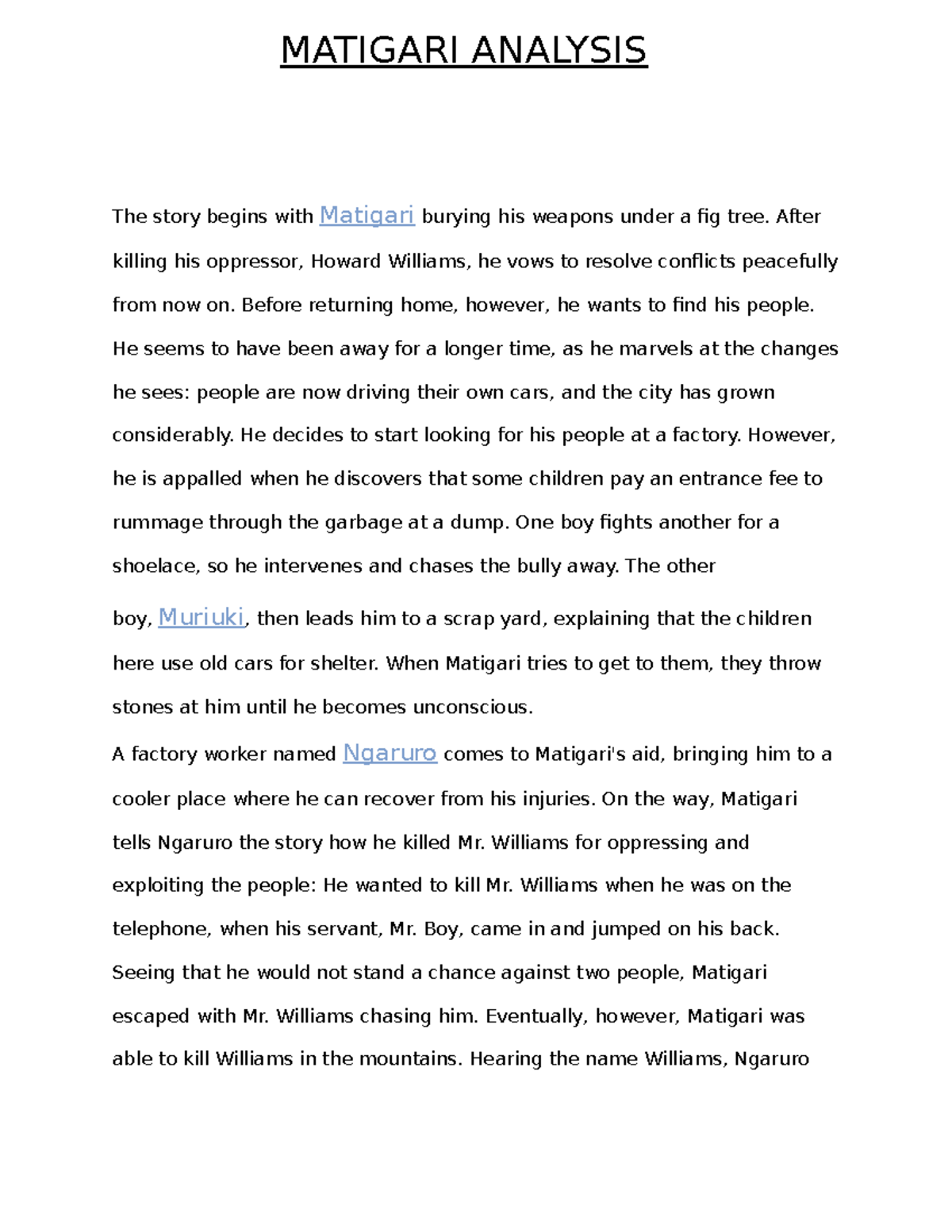 Matigari Analysis - colonial text - West African Literature - Studocu