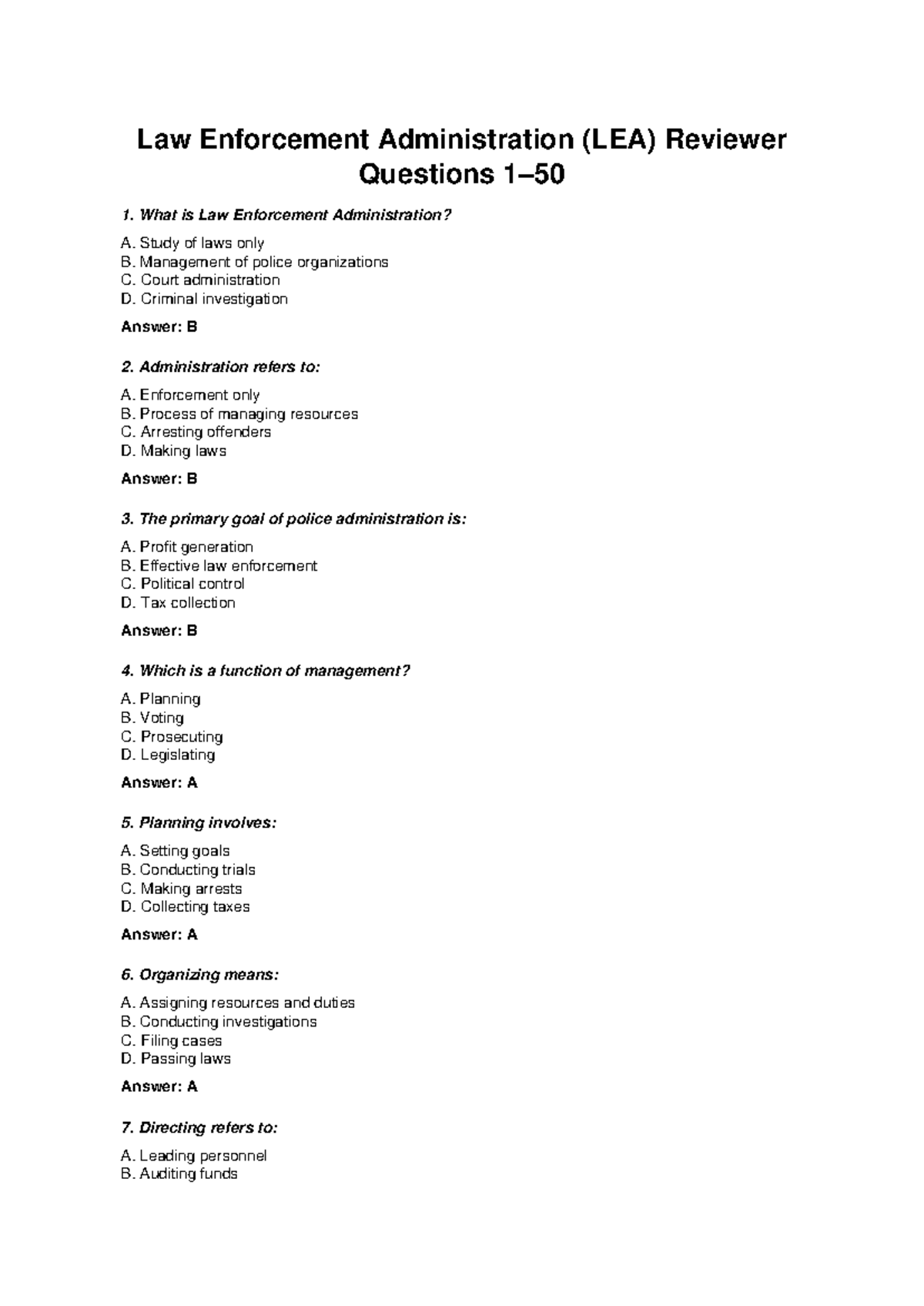 LEA Reviewer: Key Concepts in Law Enforcement Administration - Studocu