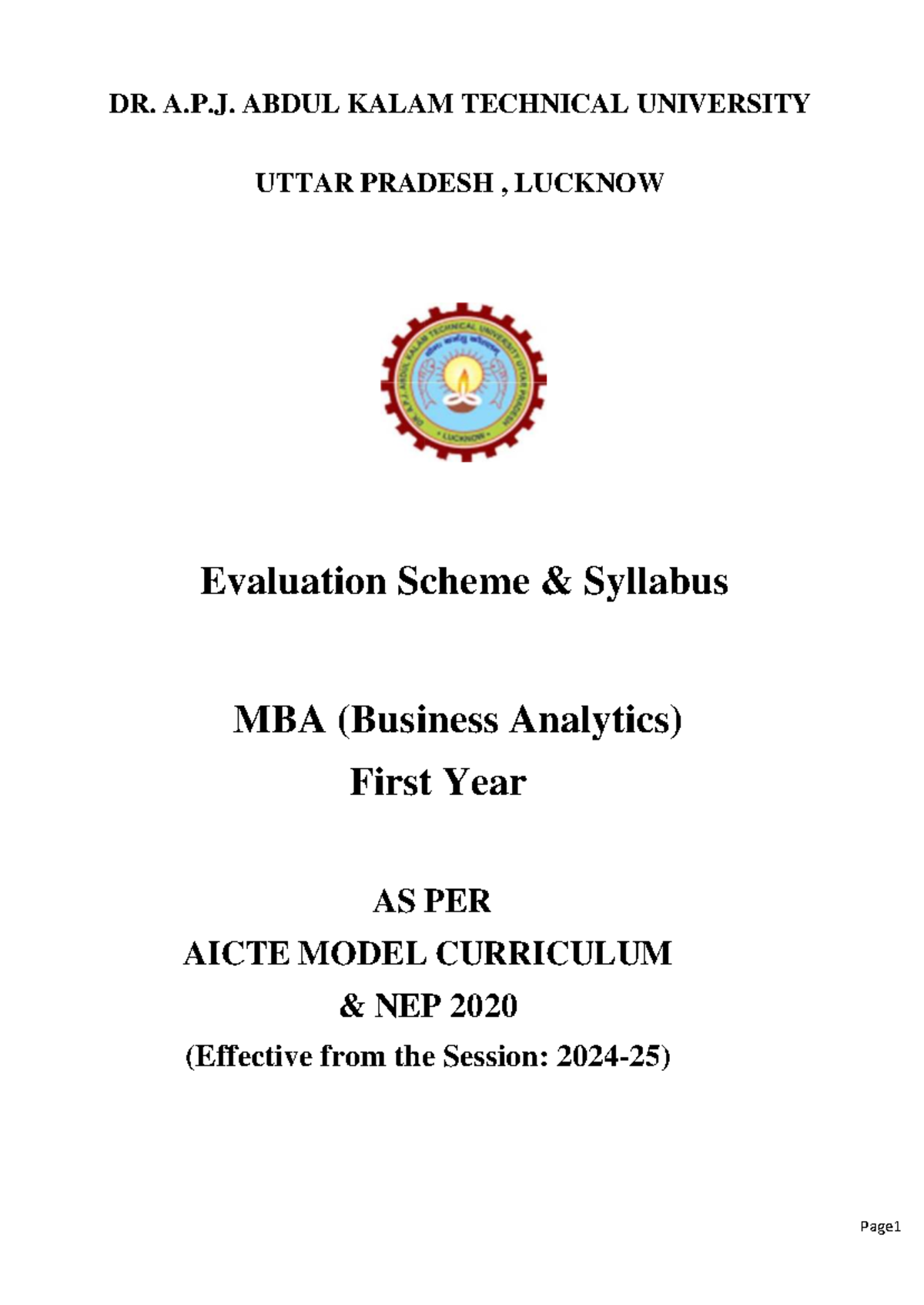 MBA (Business Analytics) 1st Year Syllabus 2024-25: Course Structure & - Studocu