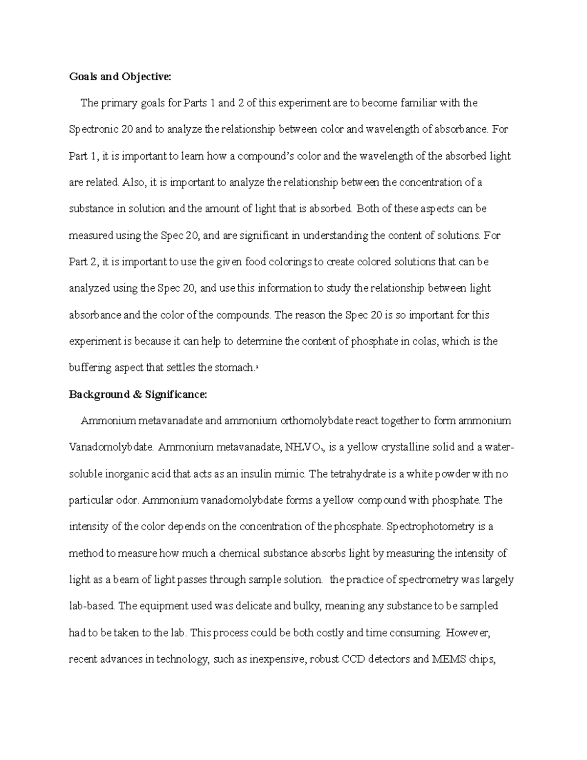 Anaylsis of Colas - Goals and Objective: The primary goals for Parts 1 ...