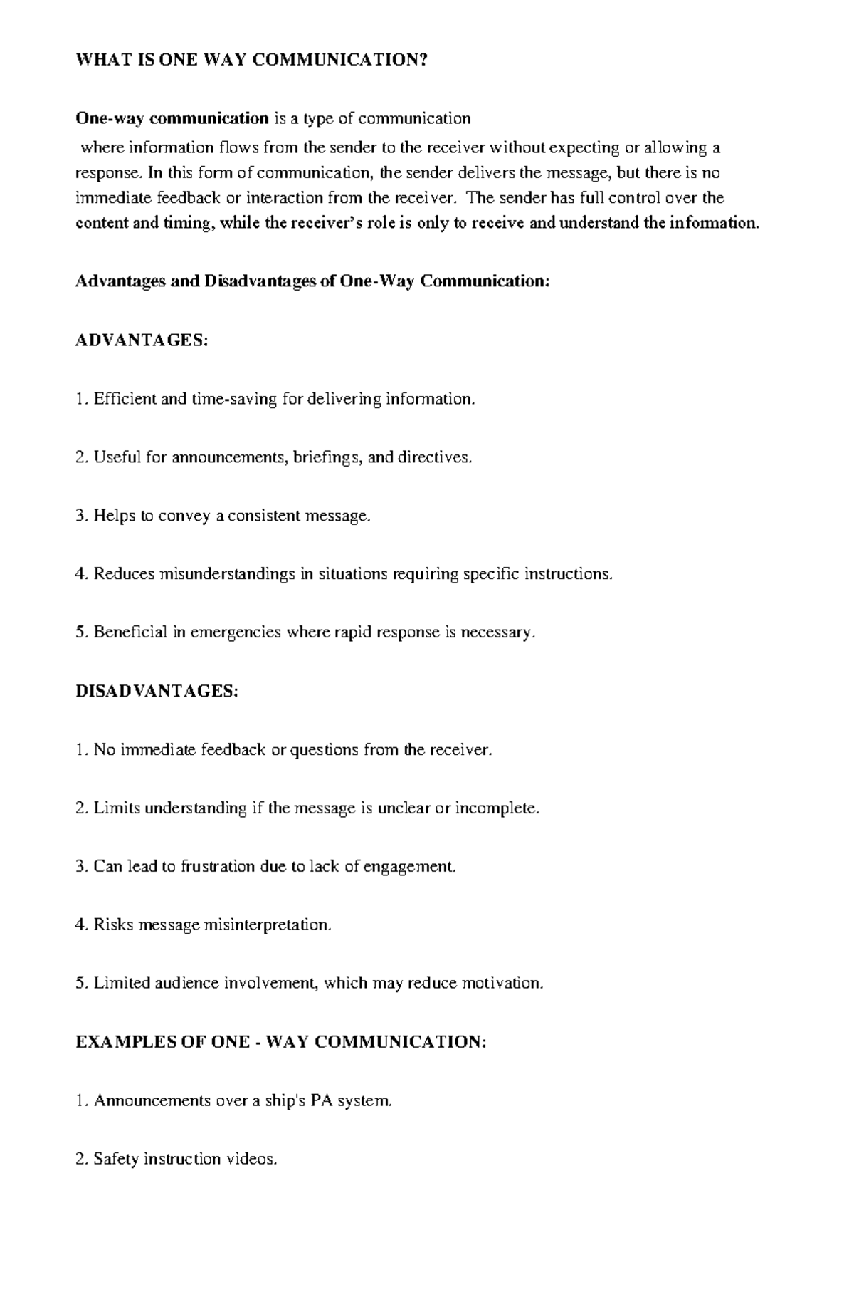 WHAT IS ONE WAY Communication 1 - WHAT IS ONE WAY COMMUNICATION? One ...