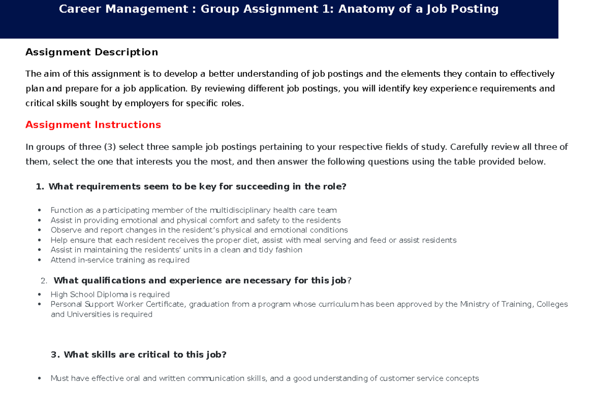 Career Management: Group Assignment 1 - Job Posting Analysis - Studocu