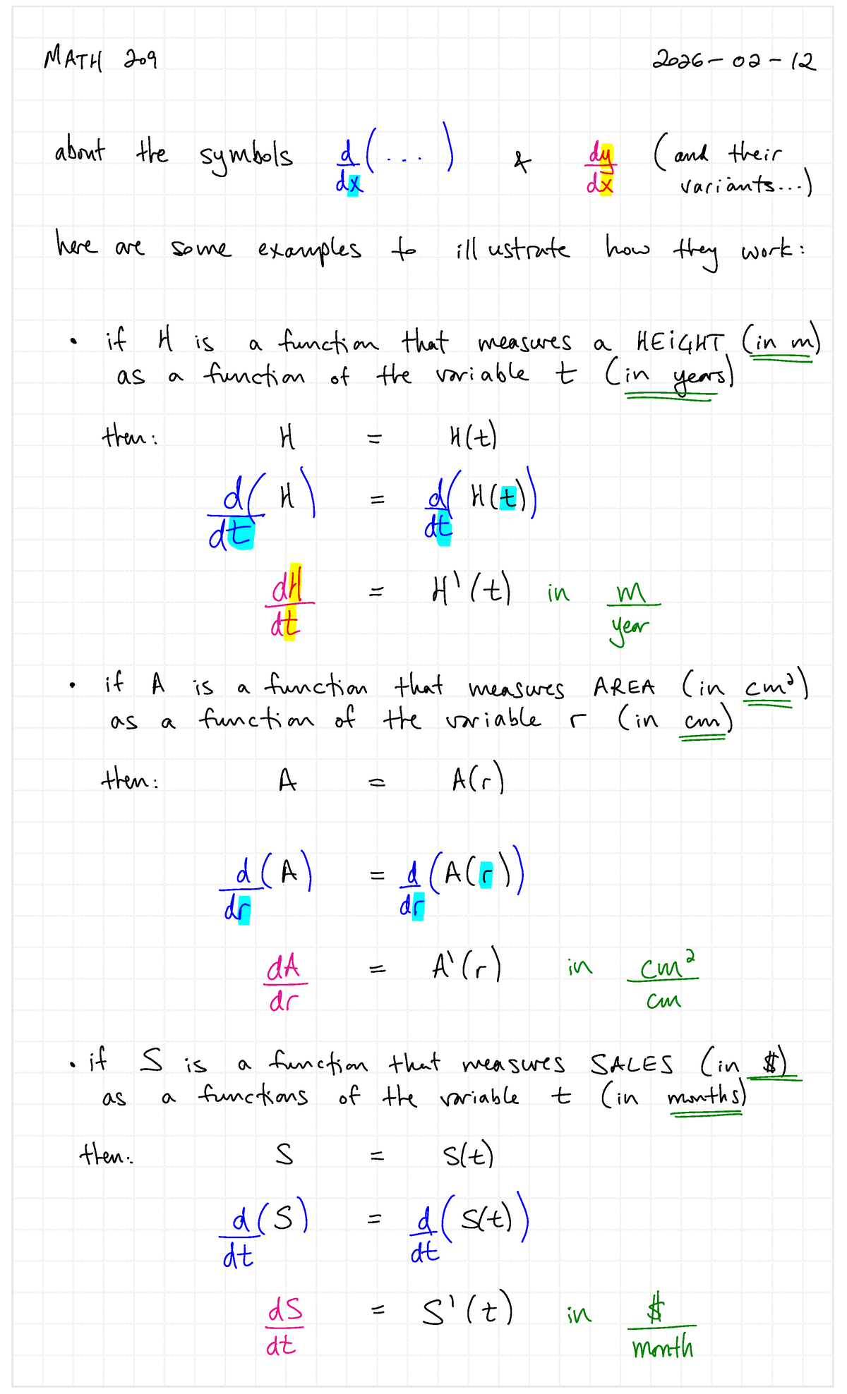 MATH 209 Lecture Notes: Understanding Derivatives and Differentials ...