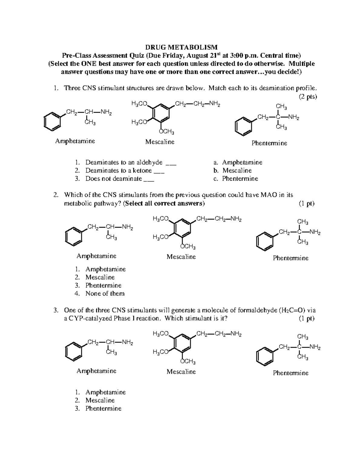 Pre-Class Assessment Quiz: Drug Metabolism (Due Aug 21) - Studocu