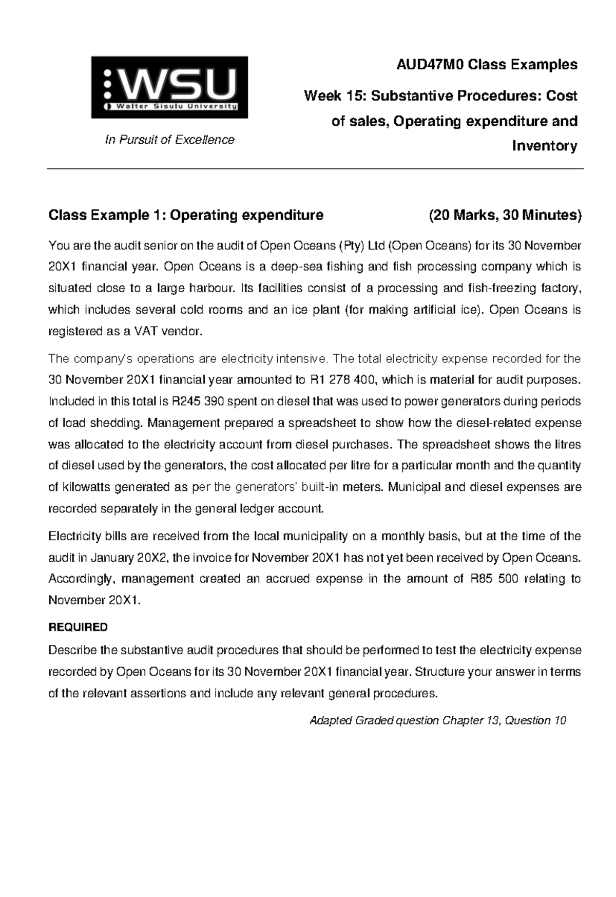 AUD47M0 Week 15 Class Examples: Substantive Audit Procedures on Opex ...