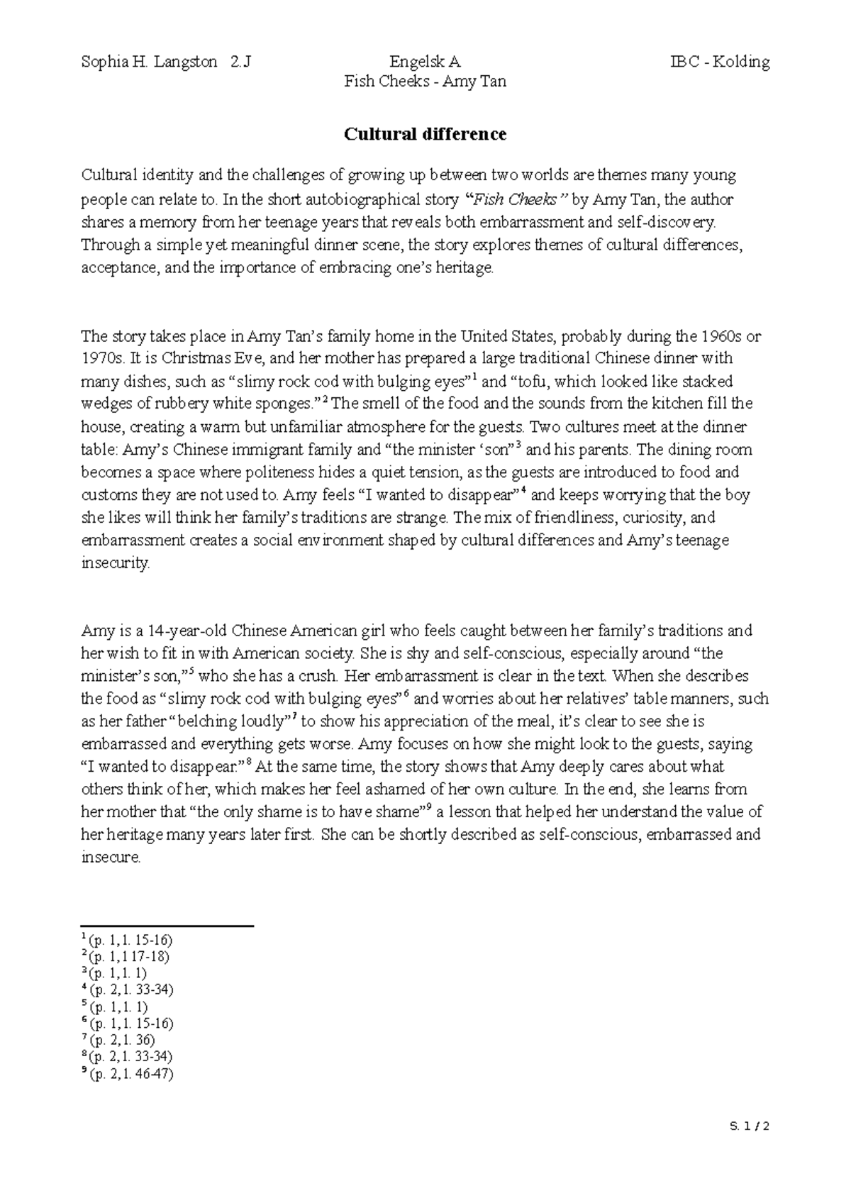 Engelsk A 2.J Essay Notes: Fish Cheeks by Amy Tan - Cultural Identity ...