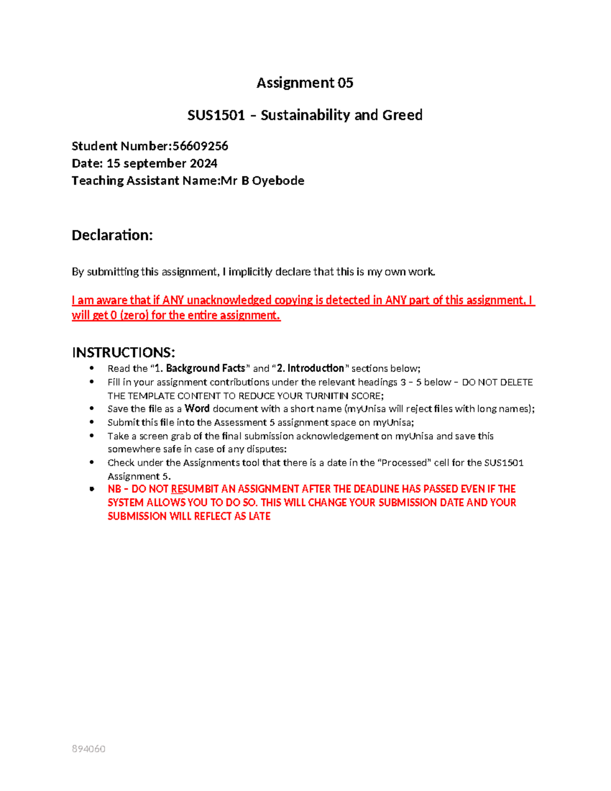 SUS1501 – Assessment 5: Sustainability and Greed Reflection Essay - Studocu