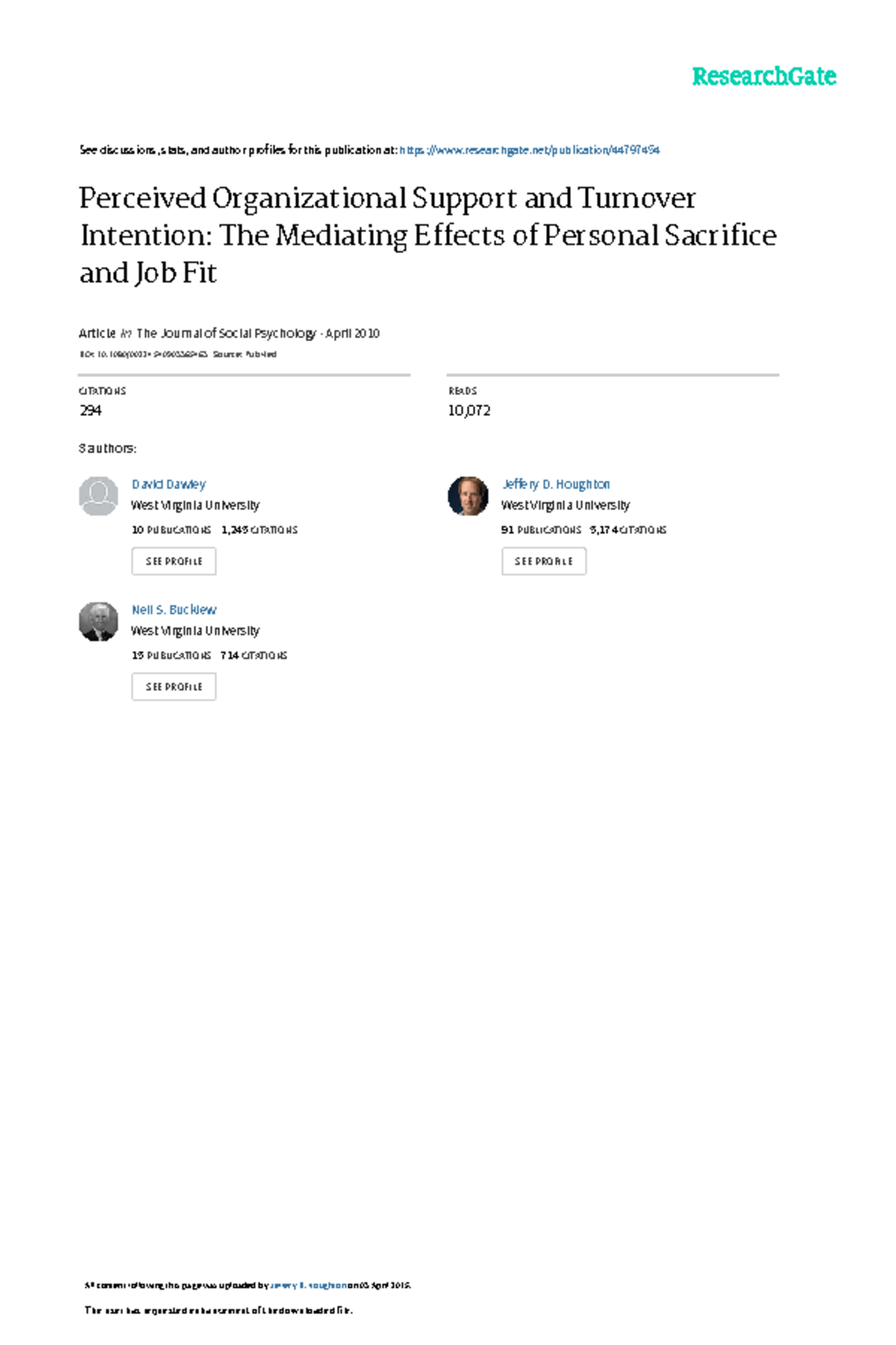 Perceived Organizational Support & Turnover Intention: Mediating Roles ...