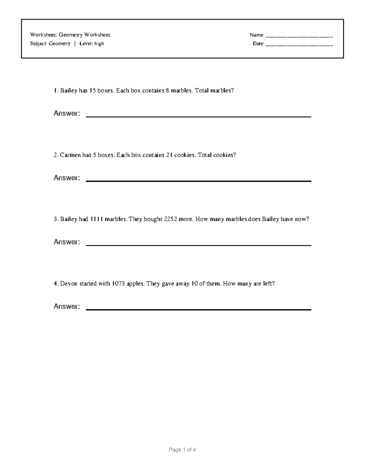 Geometry Worksheet 9 - High Level Exercises and Answers - Studocu